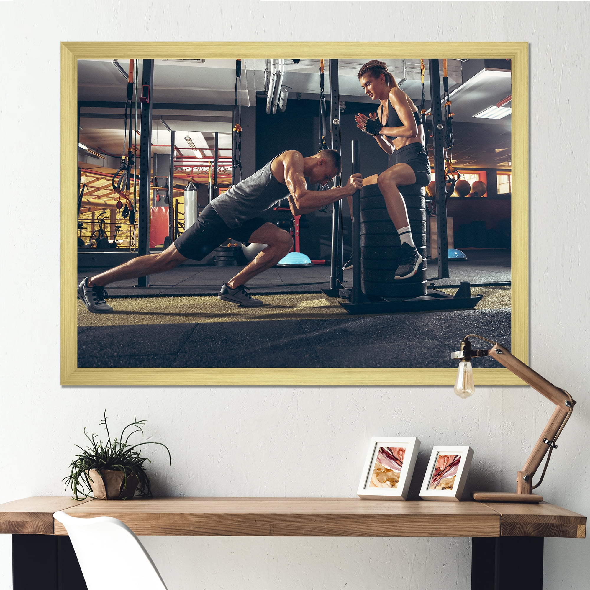 Designart "Training Together" Aerobic & Bodybuilding Picture Framed ...