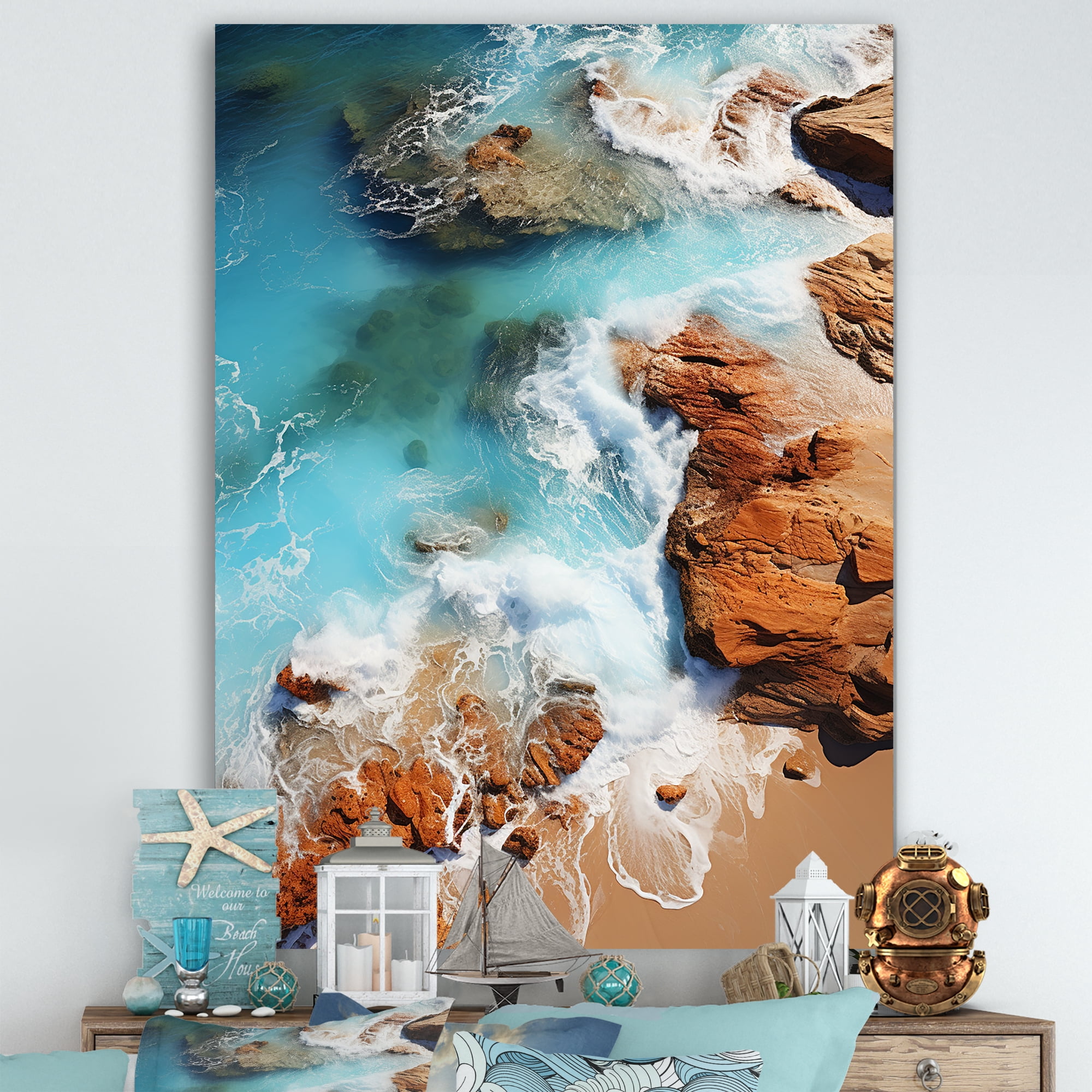 Designart "Tranquil Aerial Views of Tropical Beaches in Sky Blue I ...