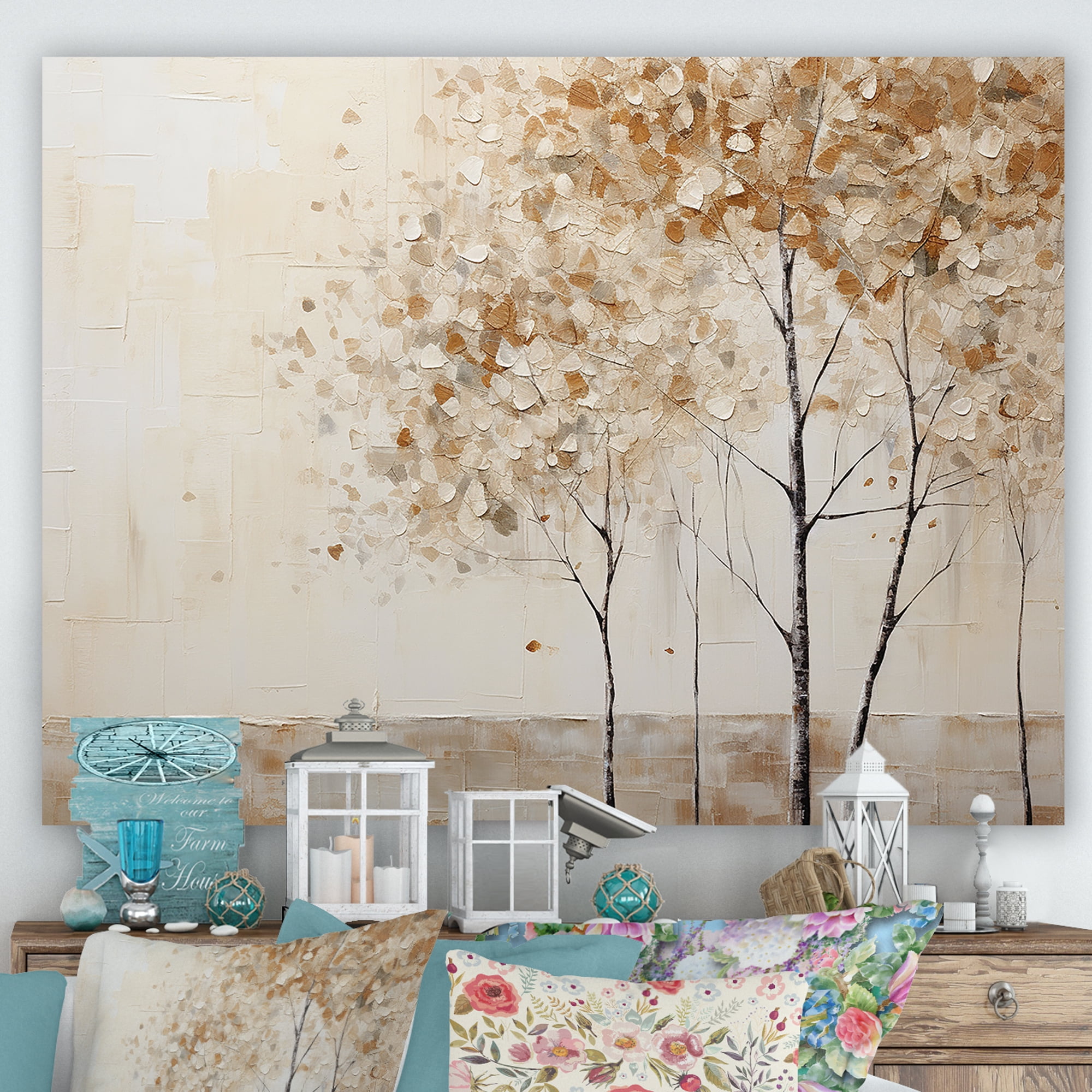 Designart "Tranquil Beige Trees IV" Landscape Trees Wall Art Living ...