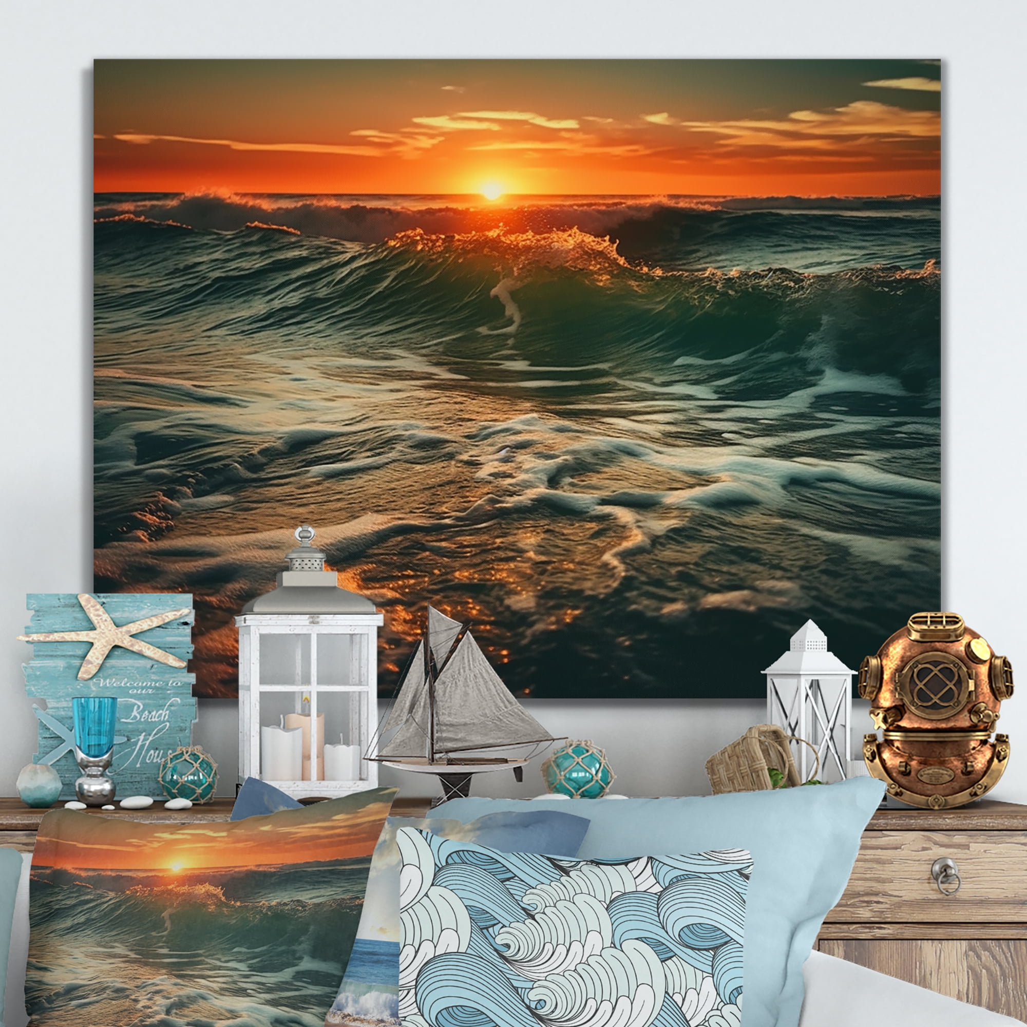 Designart "Tranquil Ocean Serenity IV" Modern Landscape Beach Metal Art ...
