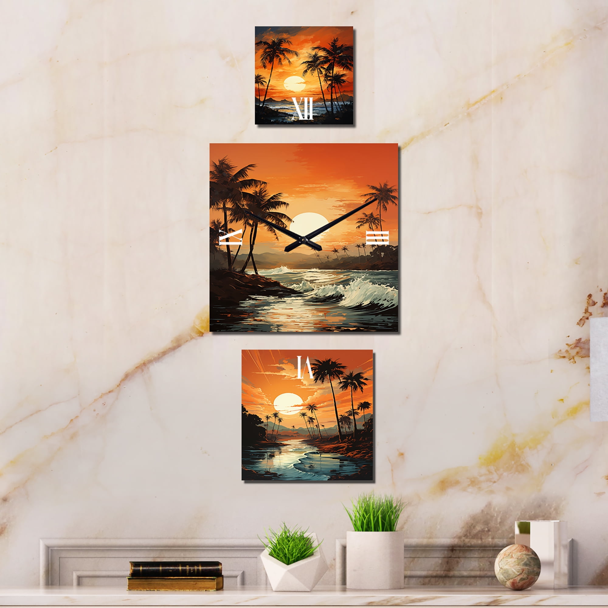 Designart "Tranquil Sunset in Tangerine Twilight in the Tropics" Palms ...