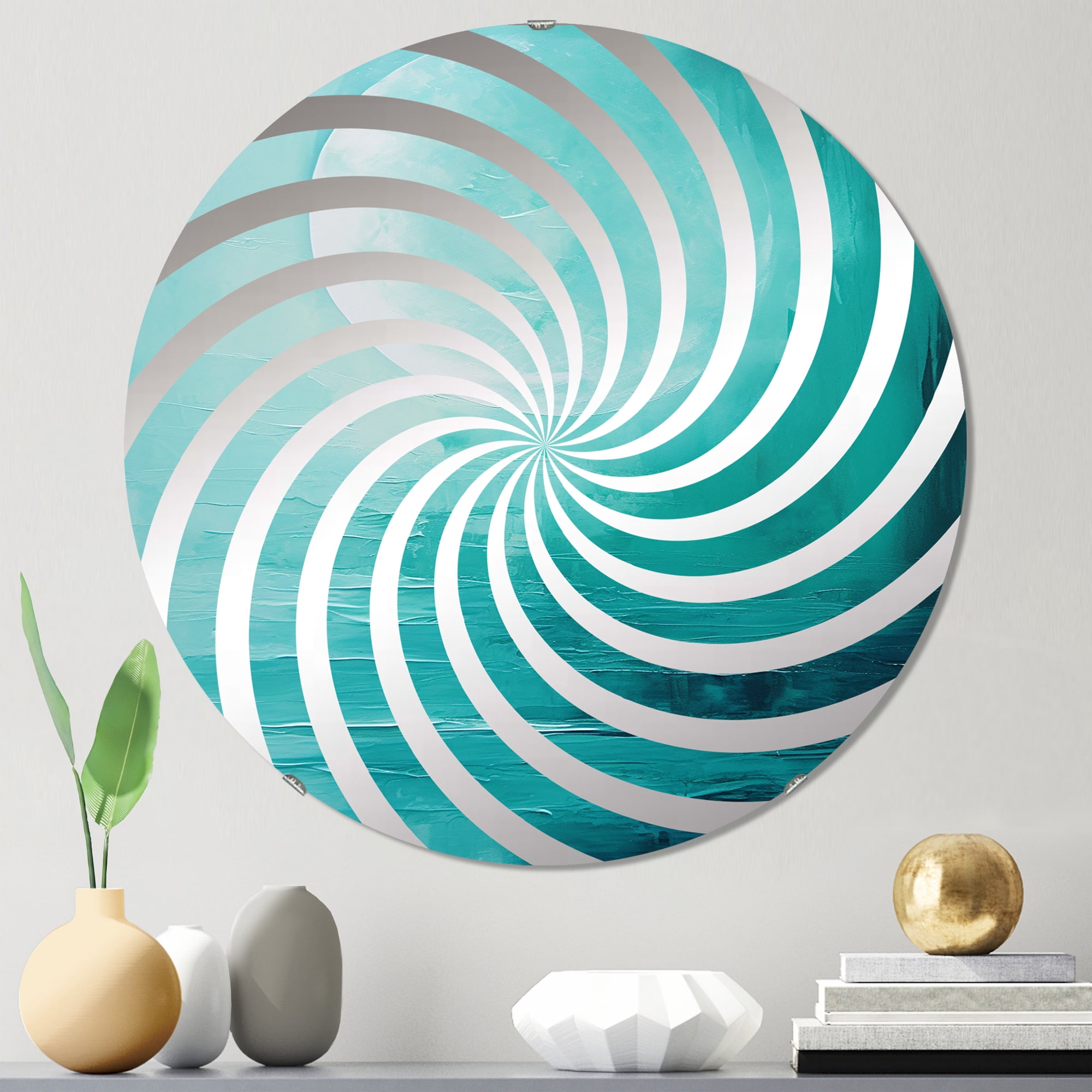 Designart "Tranquil Teal Moon I" Moon Vortex Round Wall Mirror ...