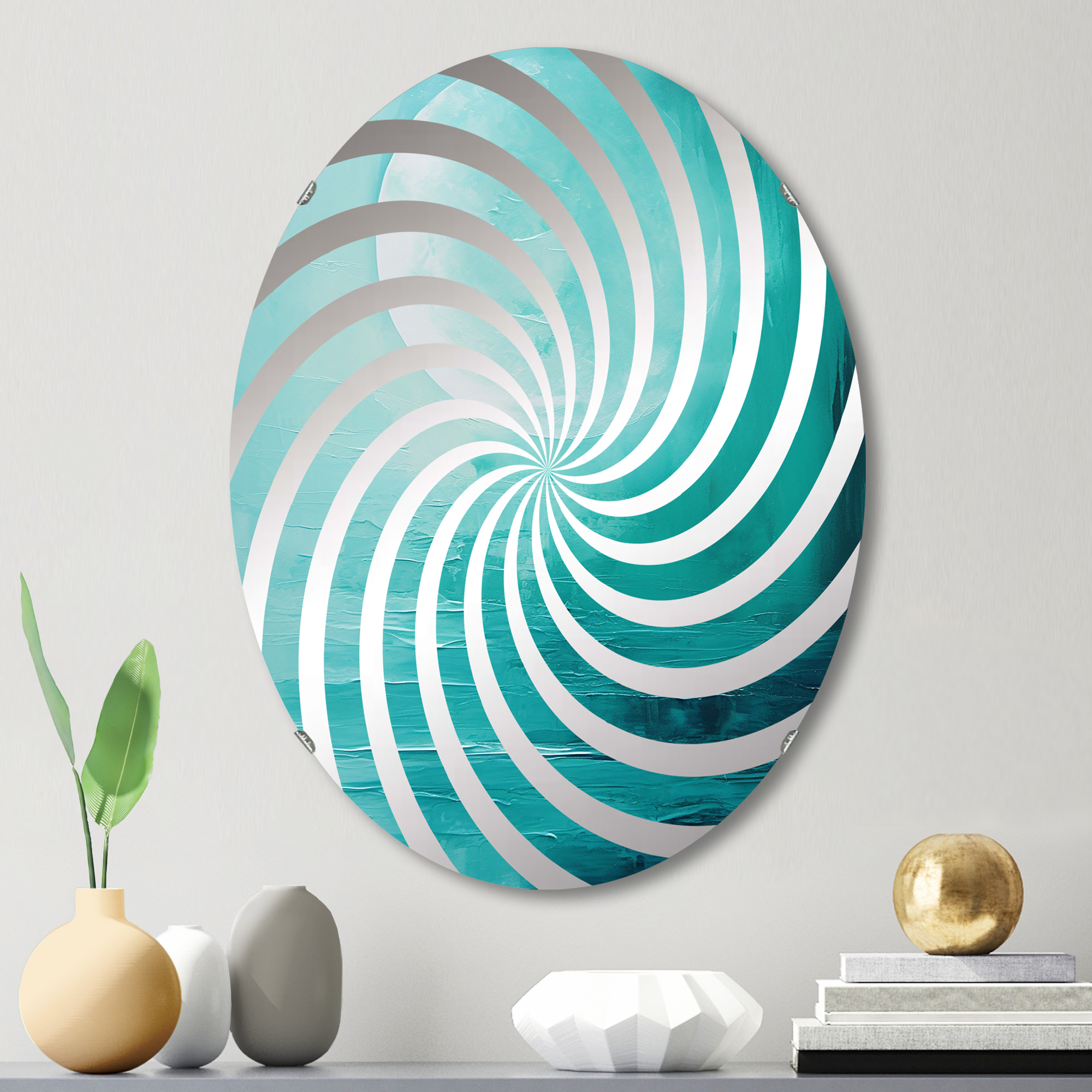 Designart "Tranquil Teal Moon I" Moon Vortex Round Wall Mirror ...