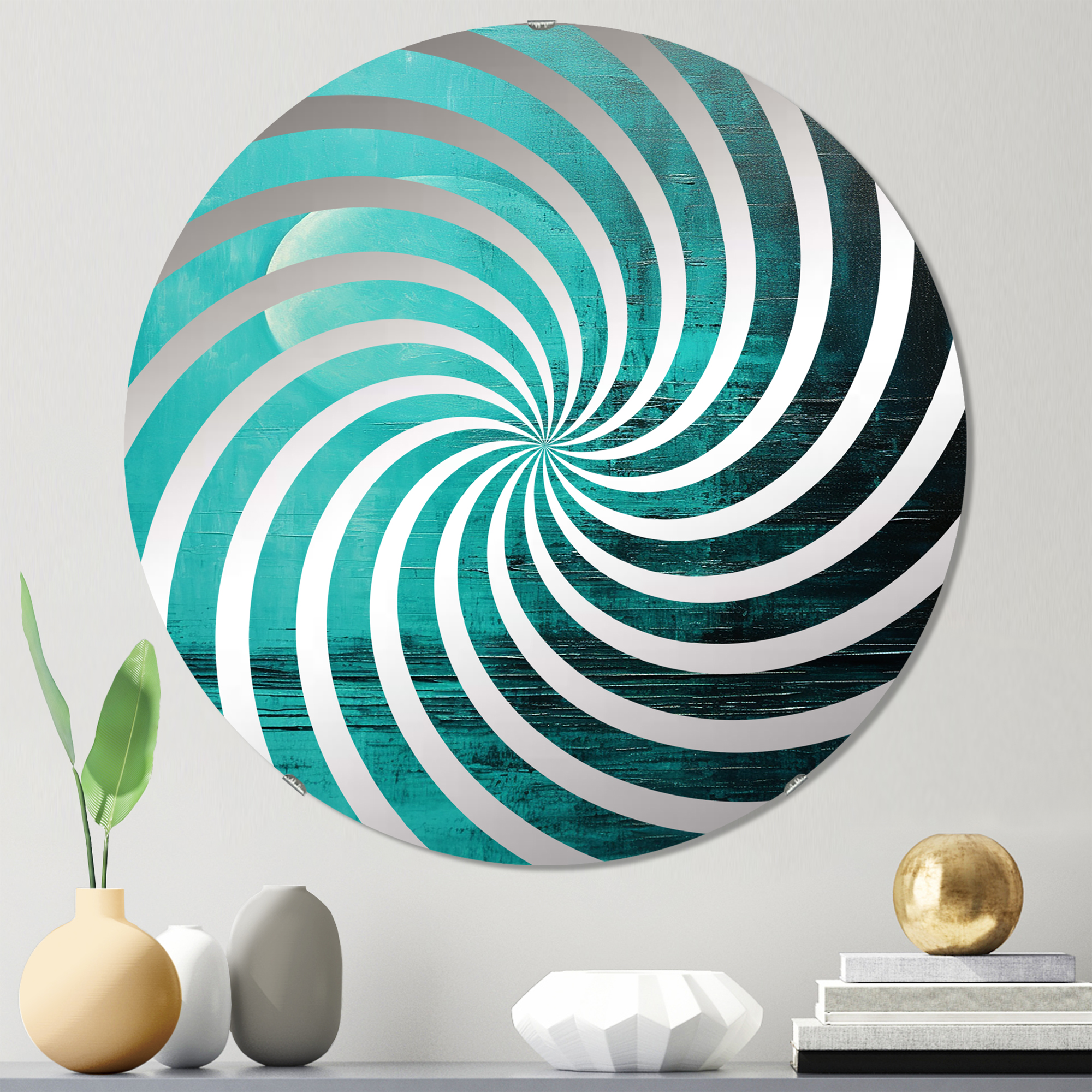 Designart "Tranquil Teal Moon III" Moon Vortex Round Wall Mirror ...