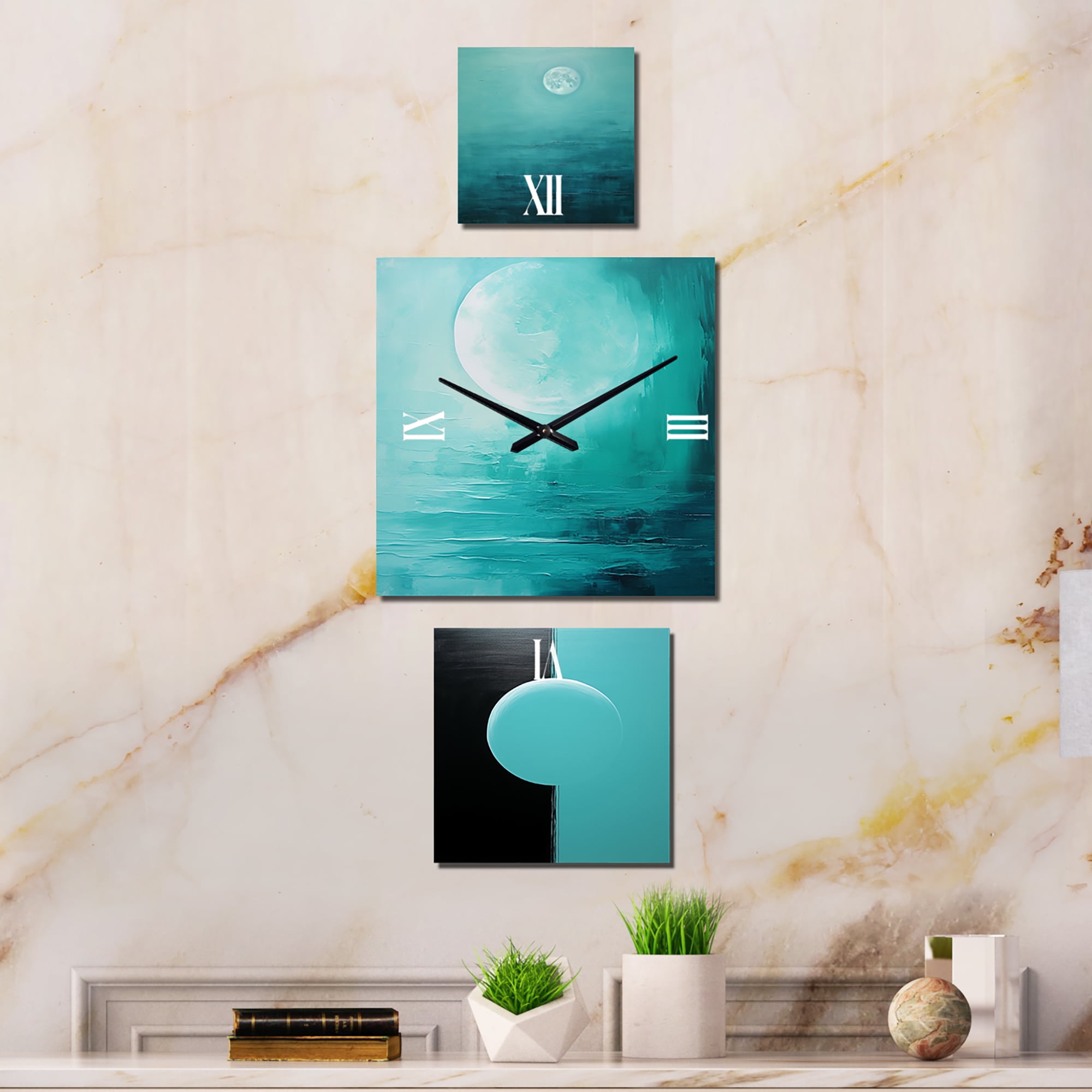 Designart "Tranquil Teal Moon" Moon Extra large Clock For Office Décor ...