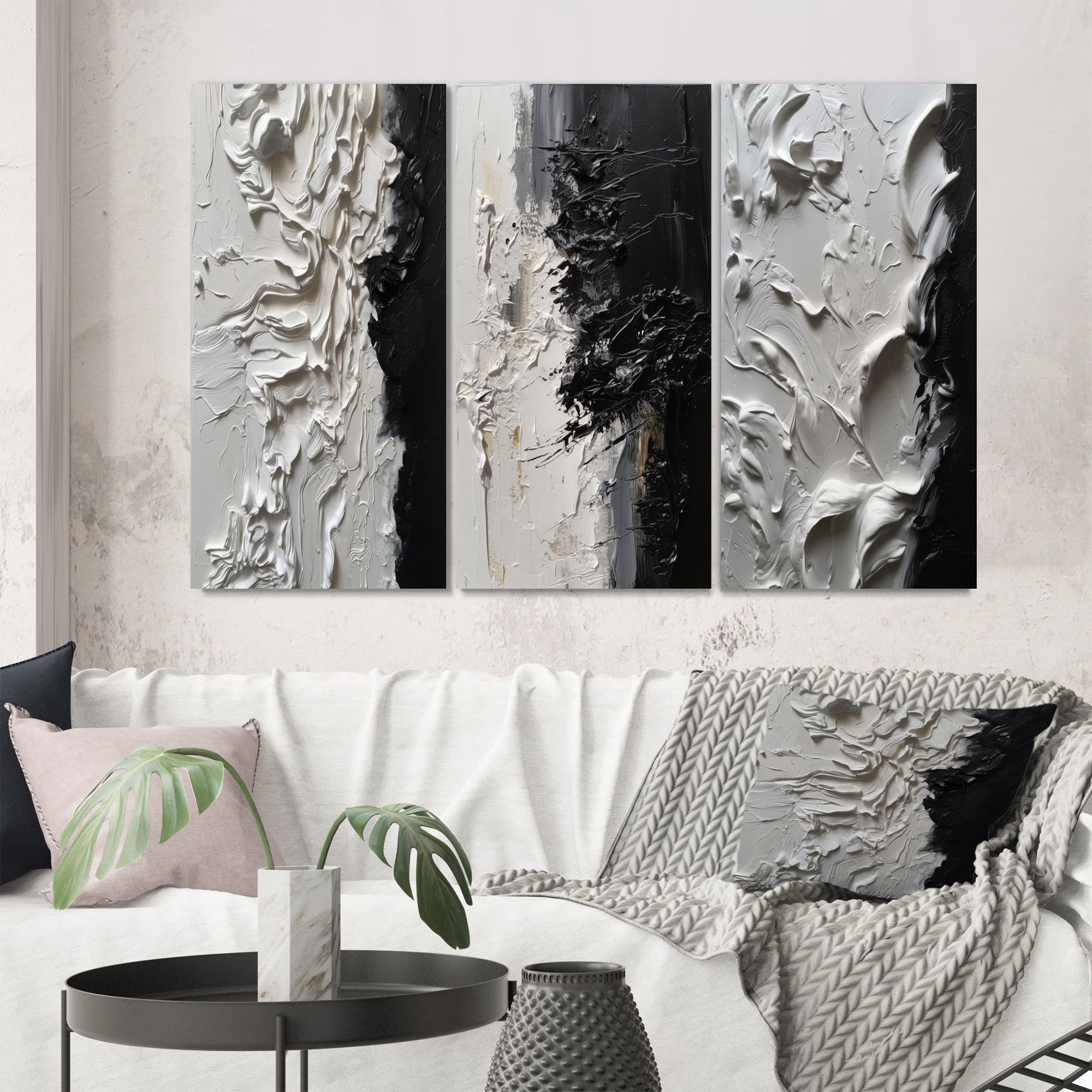 Designart "Tranquility Unleashed White and Black III" Abstract Marble ...