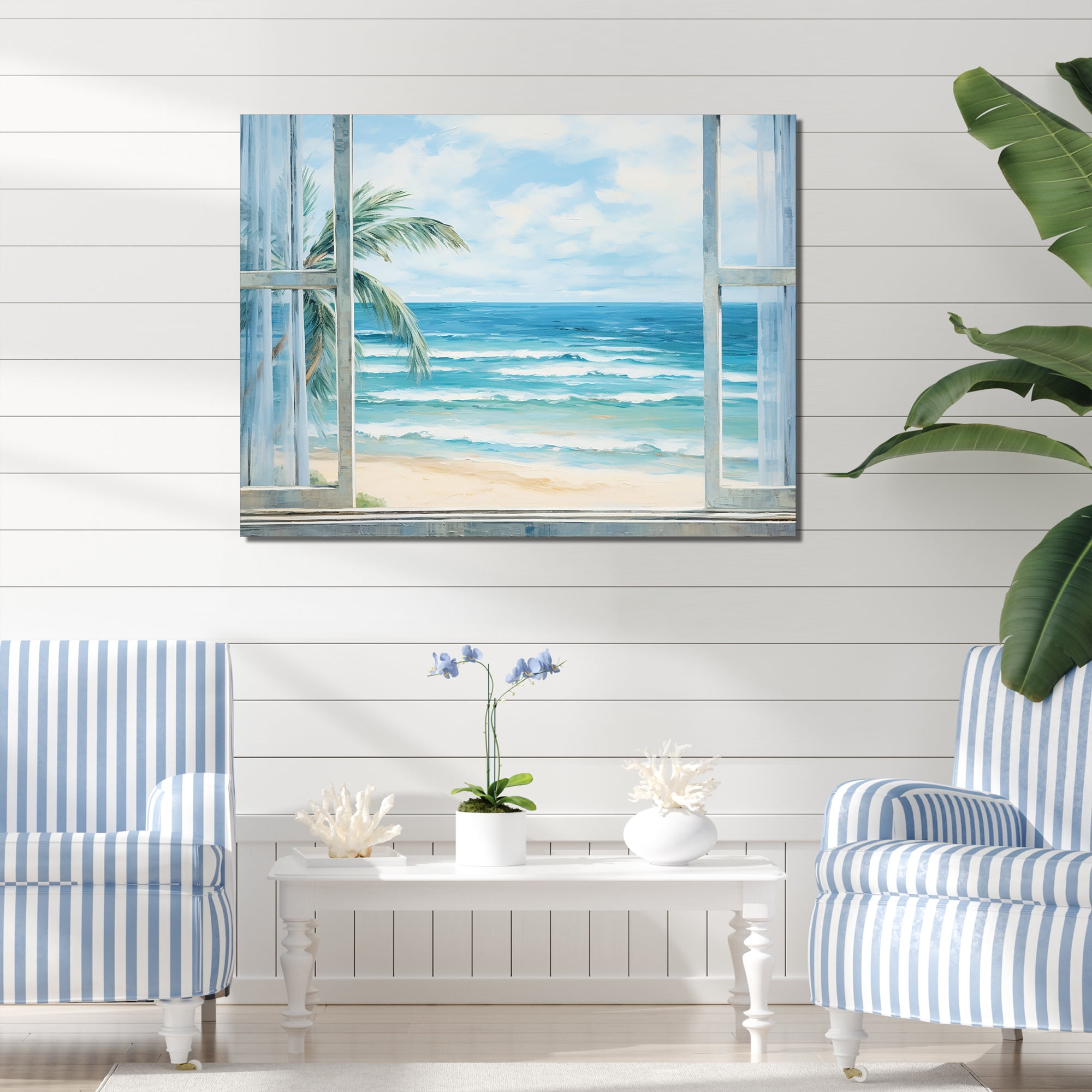 Designart "Tranquility by the Beach Window Views III" Extra Large ...