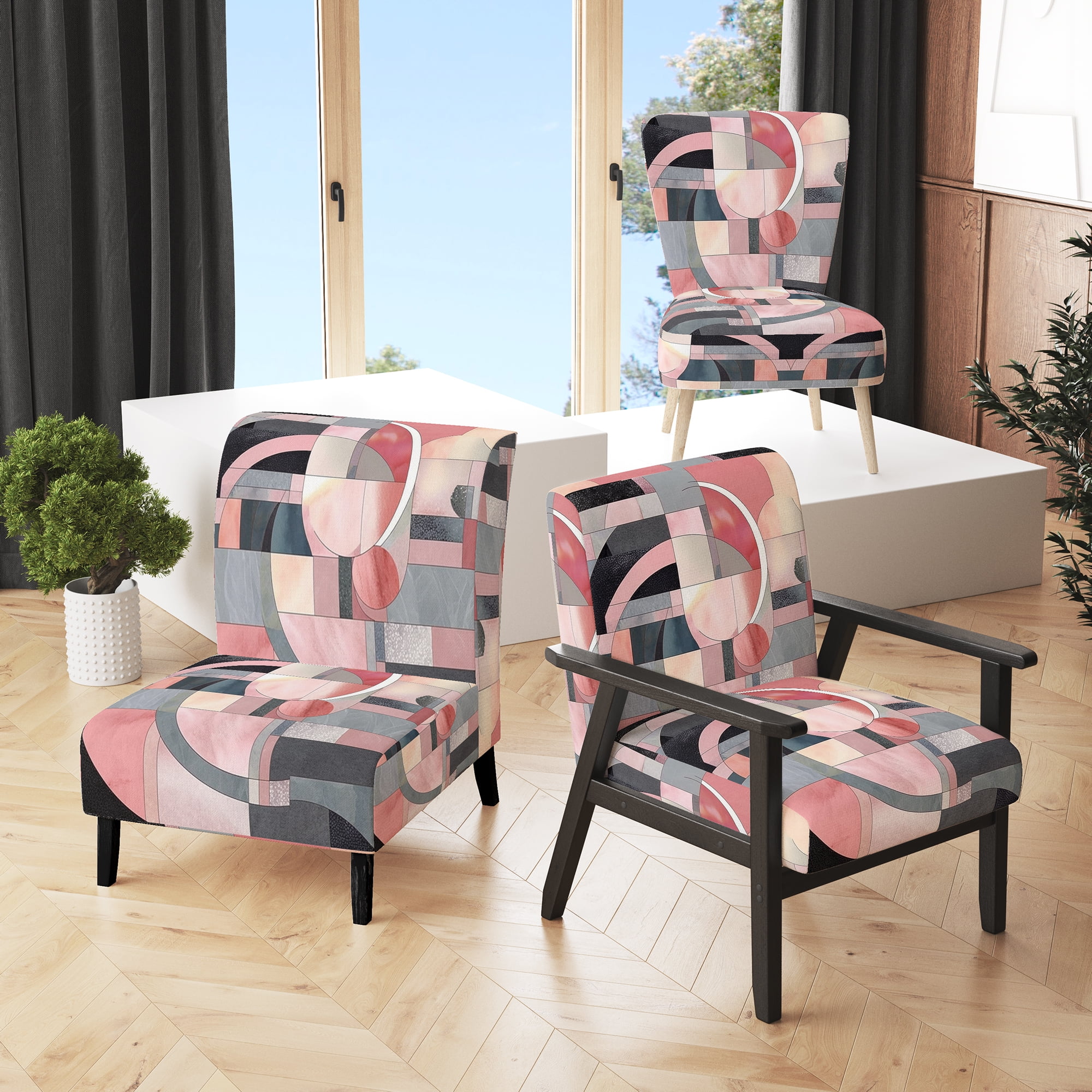 Designart "Transcendent Angles in Pink I" Pink Transcendent Upholstered ...