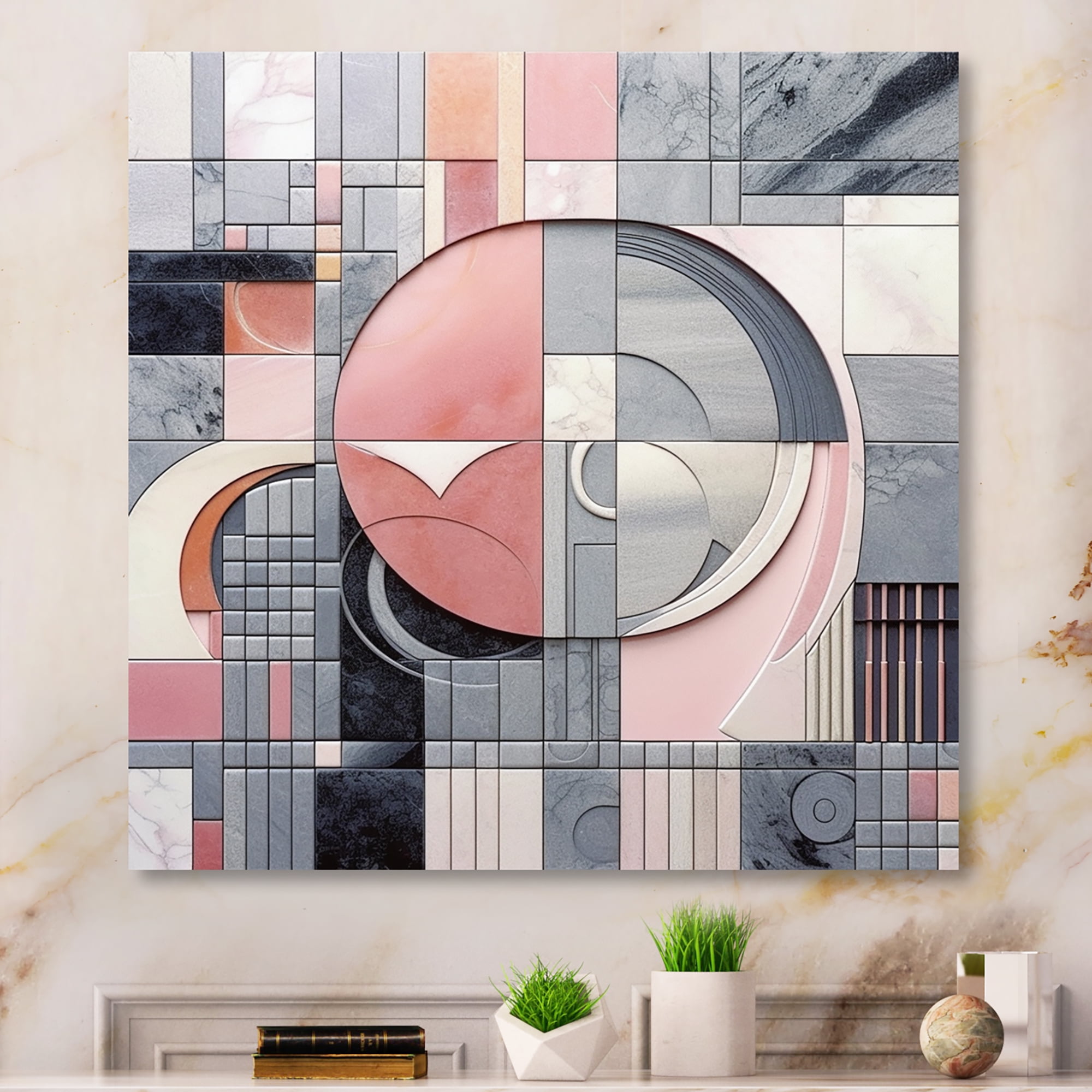 Designart "Transcendent Angles in Pink III" Abstract Shapes Metal Wall ...