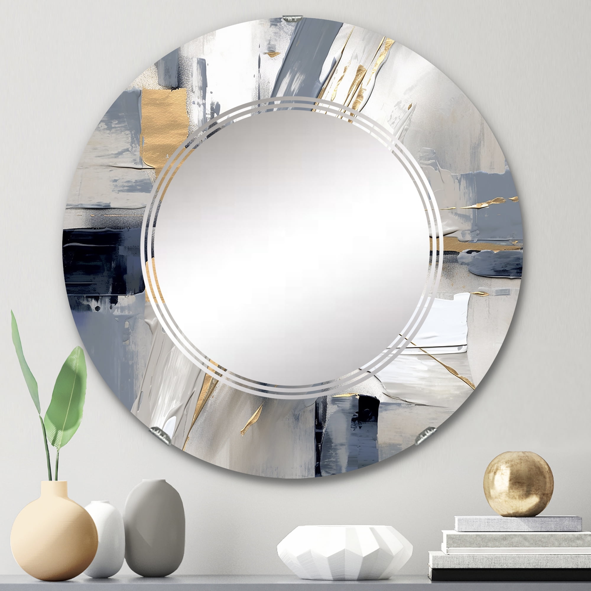 Designart "Transcendent Impressions in Grey and Gold I" Abstract Shapes ...