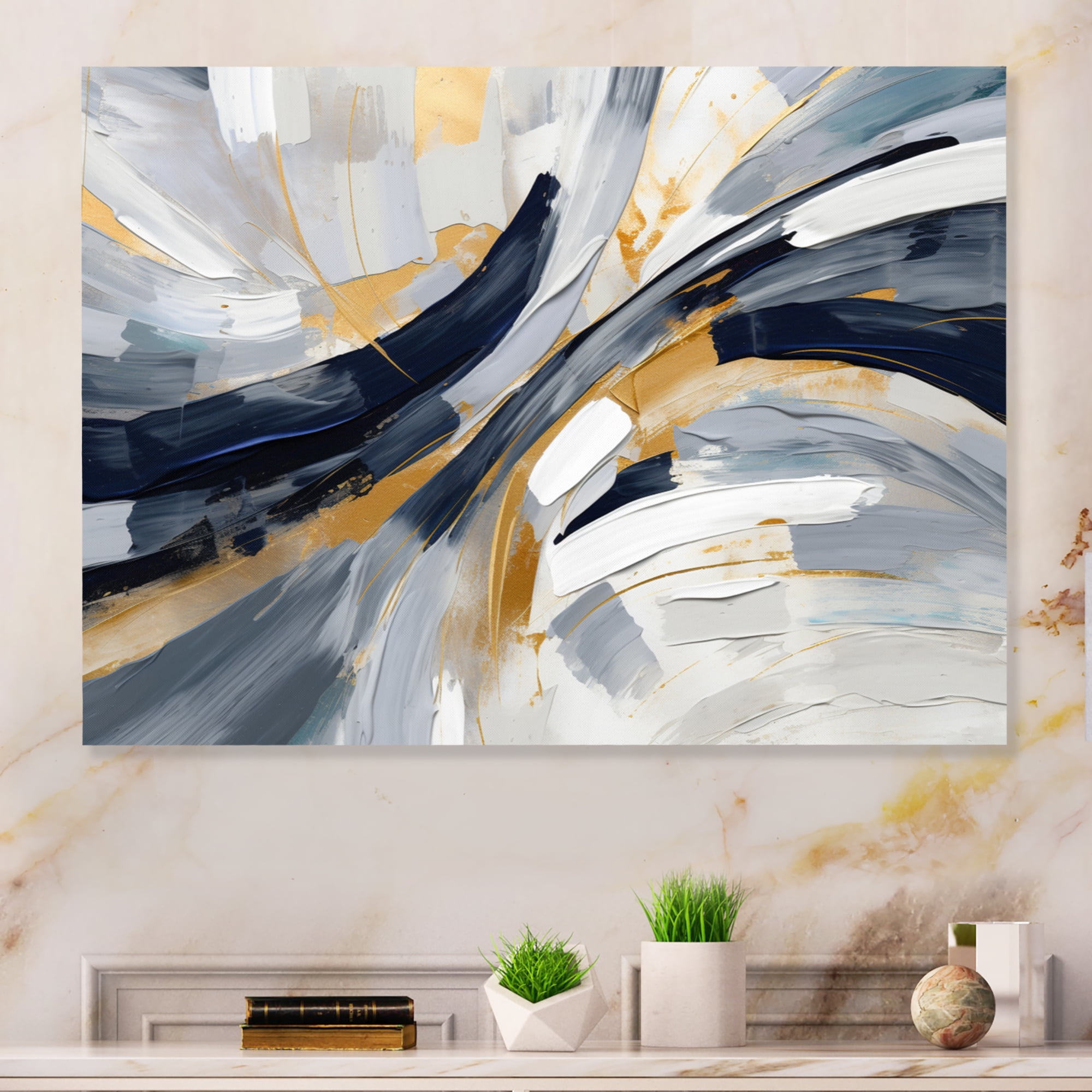 Designart "Transcendent Impressions in Grey and Gold V" Abstract Shapes ...