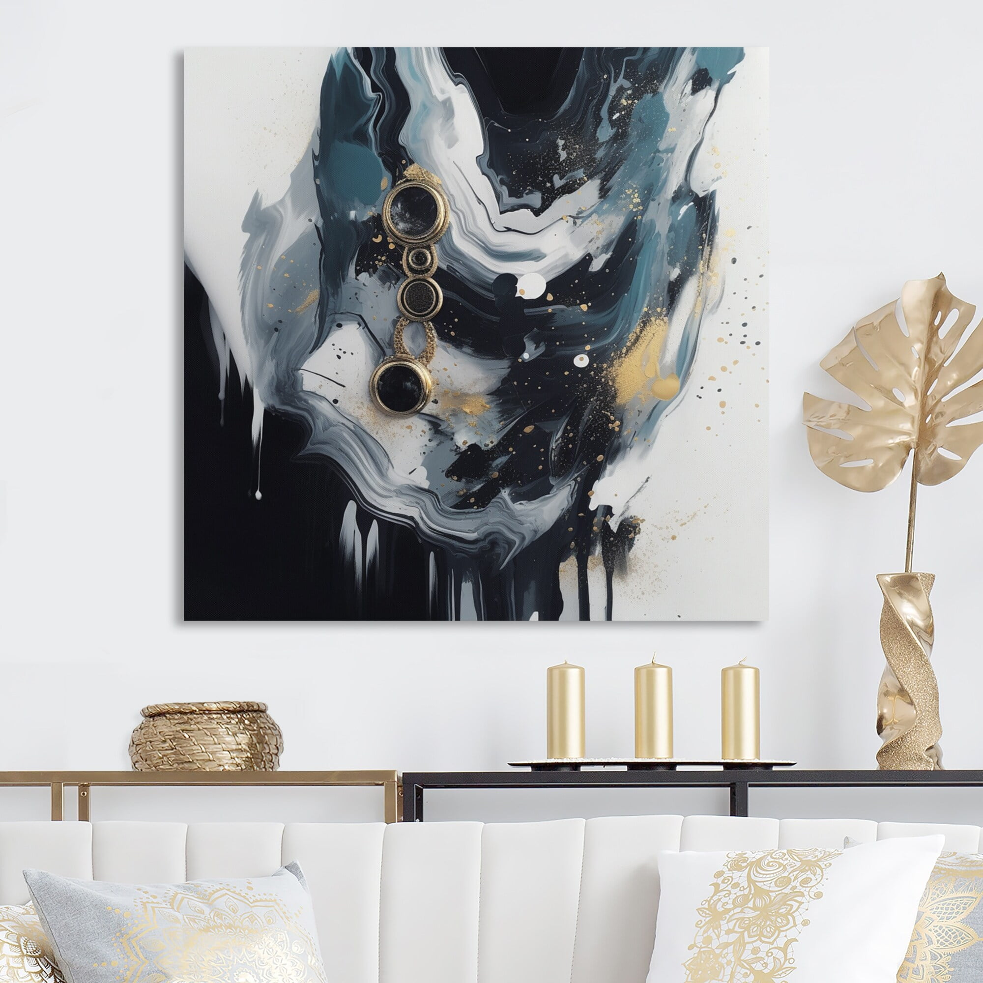 Designart "Transcendent Liquid Ink in Black and White" Abstract Marble ...