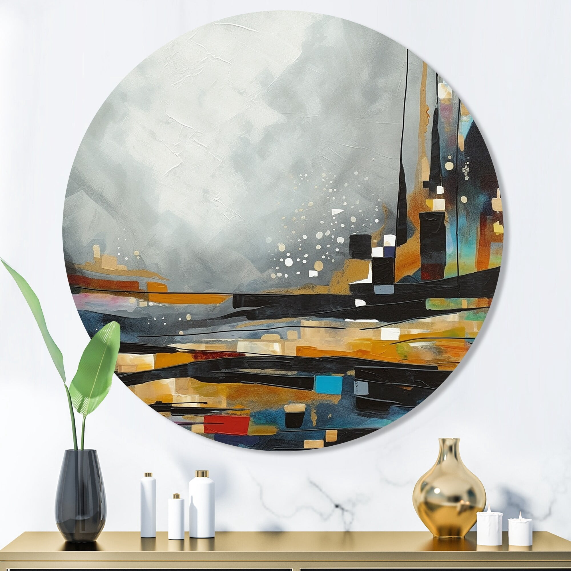 Designart "Transcending Nature I" Abstract Landscape Metal Round Art ...