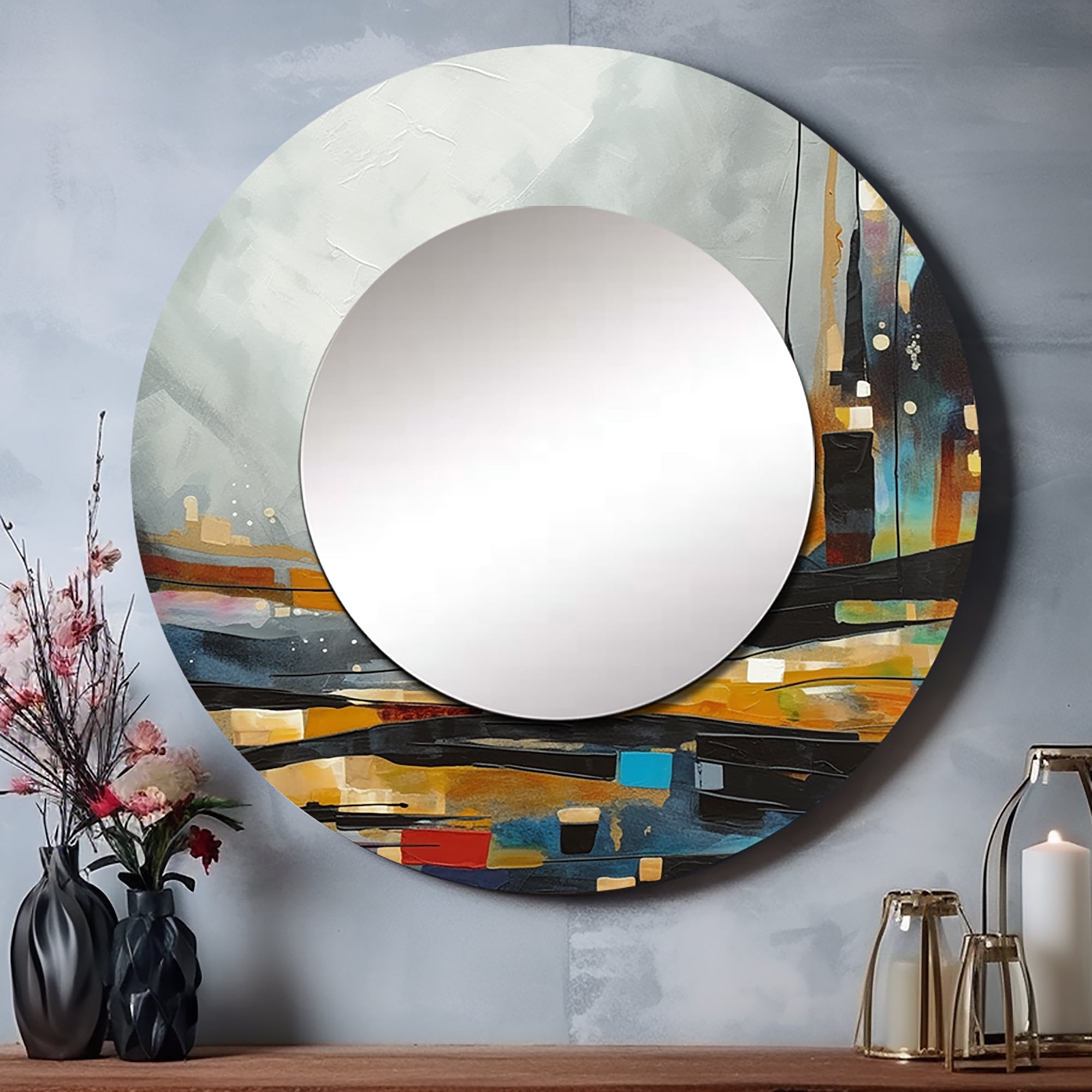 Designart "Transcending Nature I" Abstract Landscape Rund Mirror For ...