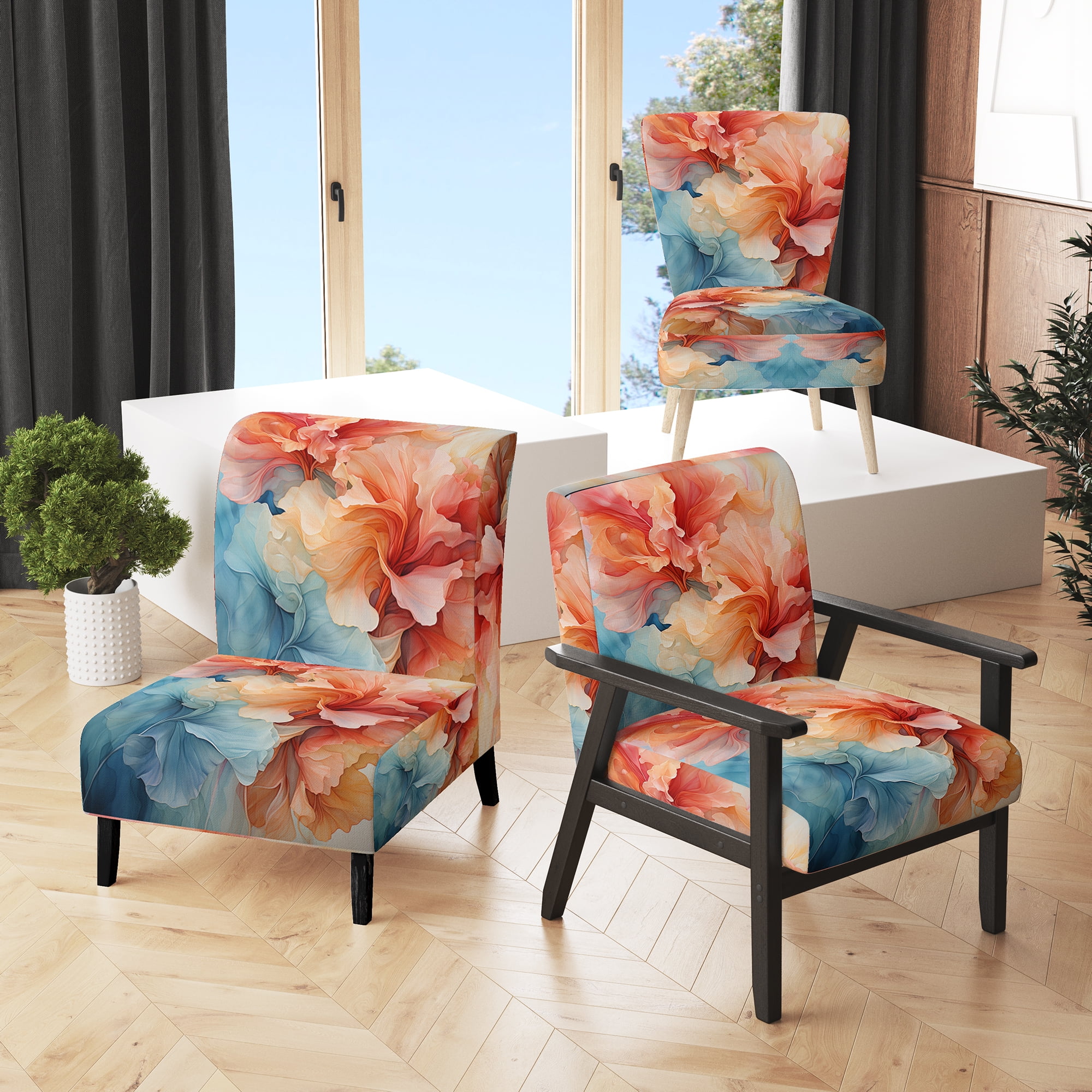 Designart "Transformative Ballet" Coral Abstract Upholstered Accent ...