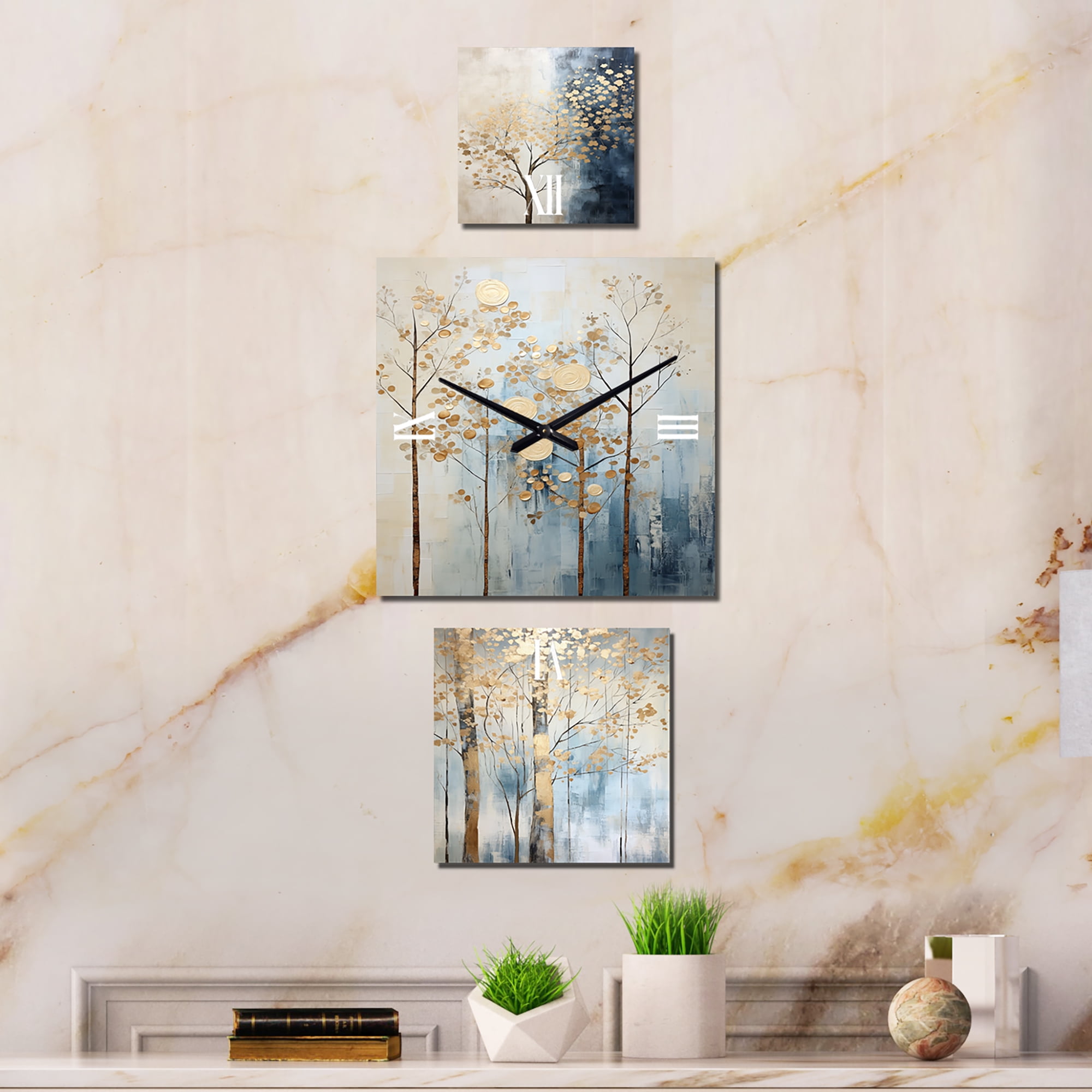 Designart "Treasured Gold and Blue Arboreal Scene" Forest; Lakes ...