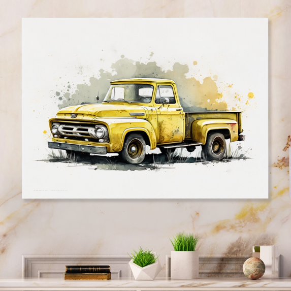 Designart "Treasured Retro Gems in Yellow and Cream" Retro Car Metal ...