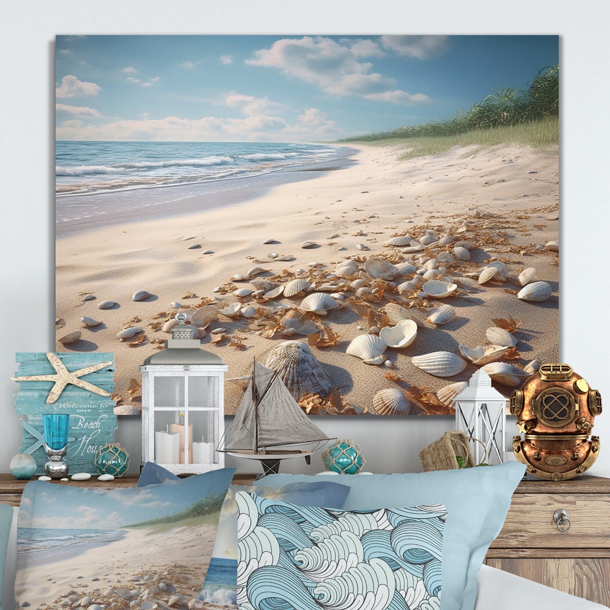 Designart "Treasures of Seashells by the Seaside II" Modern Landscape ...