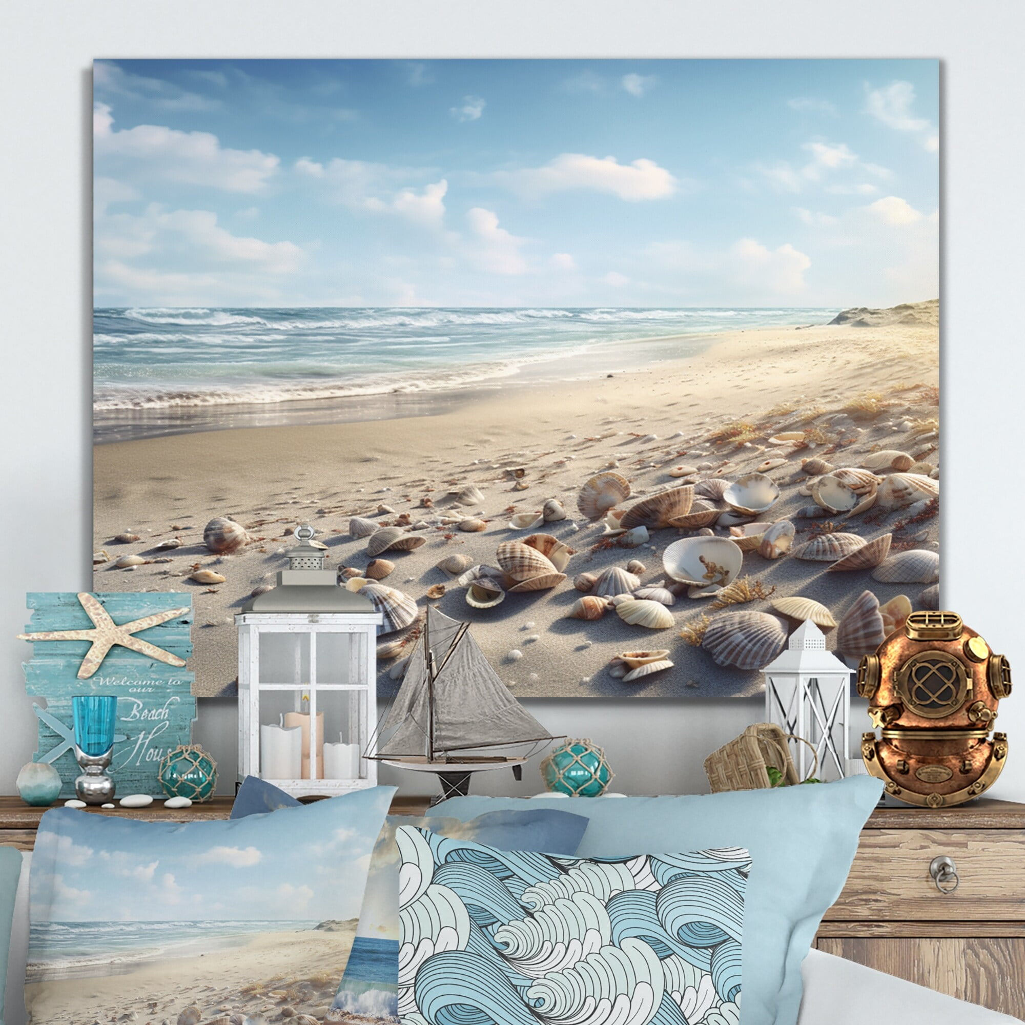 Designart "Treasures of Seashells by the Seaside IV" Modern Landscape ...