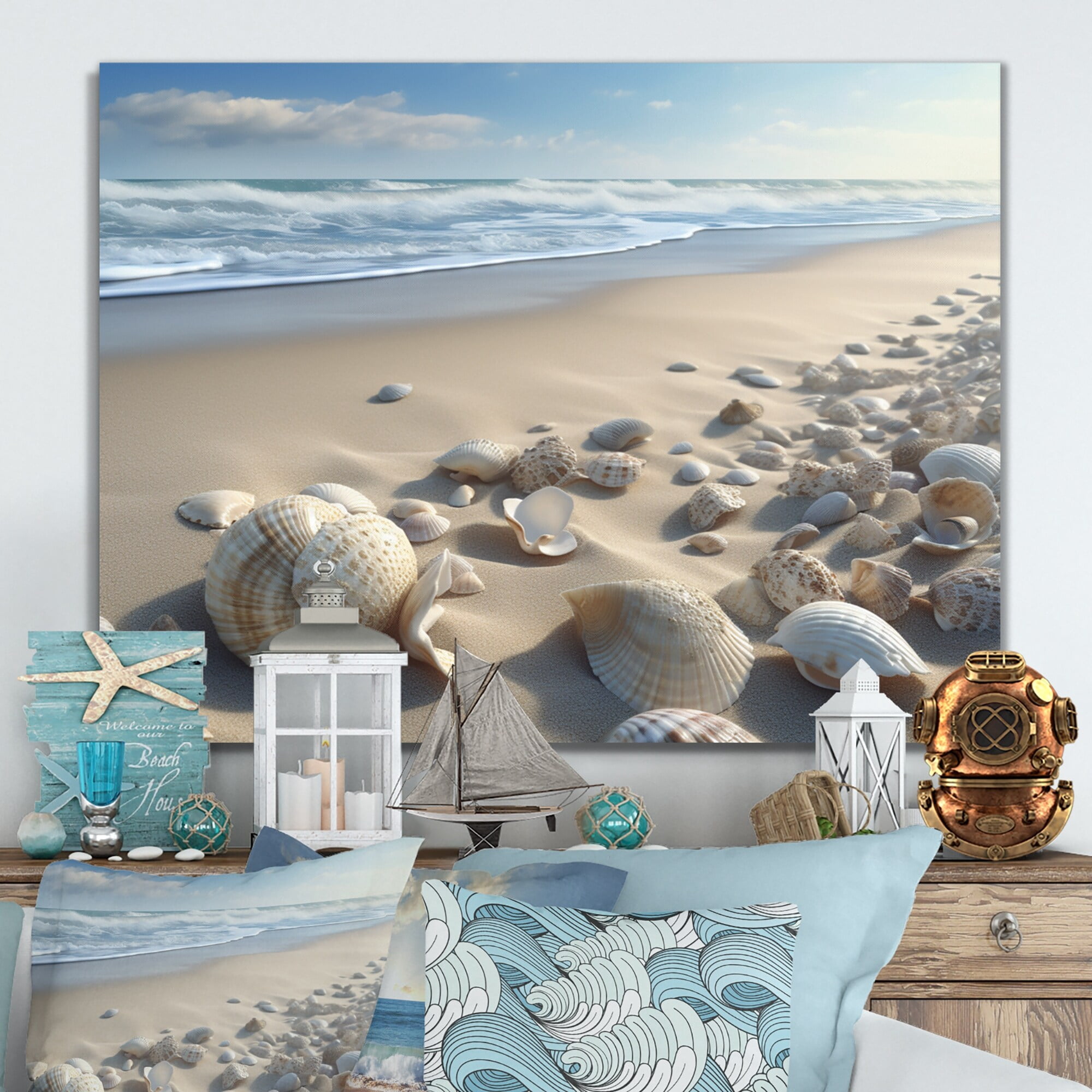 Designart "Treasures of Seashells by the Seaside VI" Modern Landscape ...