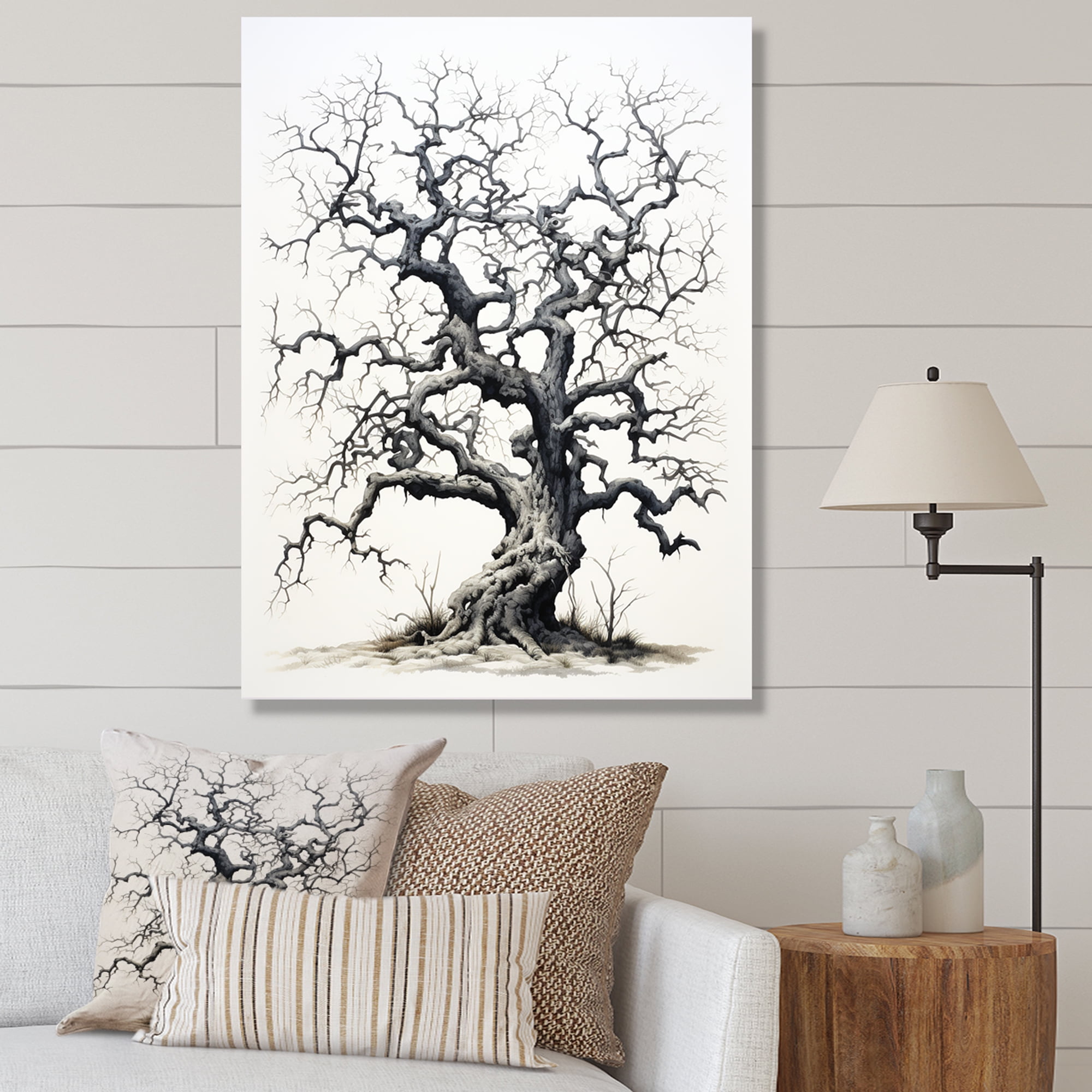 Designart "Tree Monochrome magic Shadows" Floral & Botanical Canvas ...