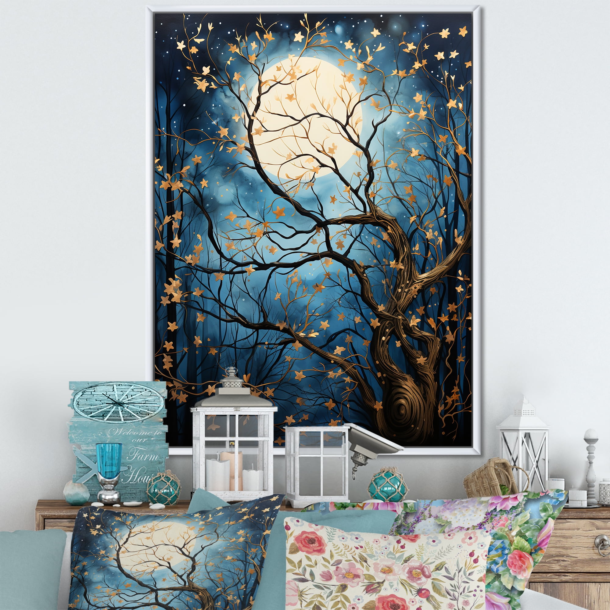 Designart "Tree Moonlit form I" Landscape Trees Floater Framed Wall Art ...