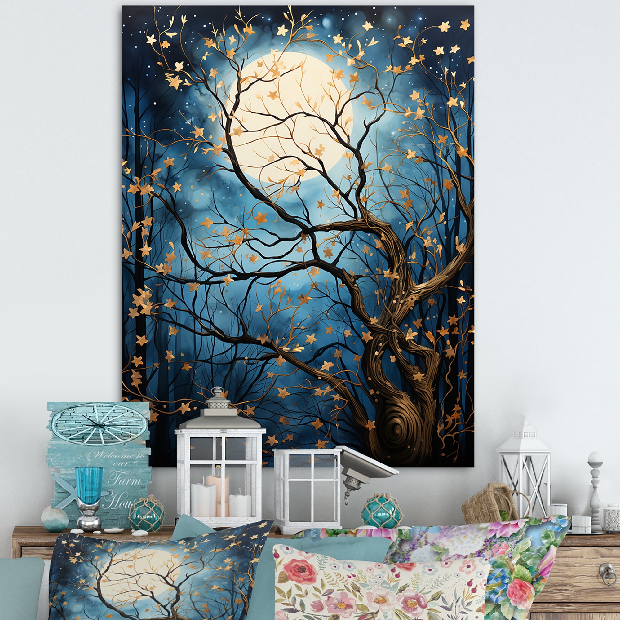 Designart "Tree Moonlit form I" Landscape Trees Wall Art Print ...