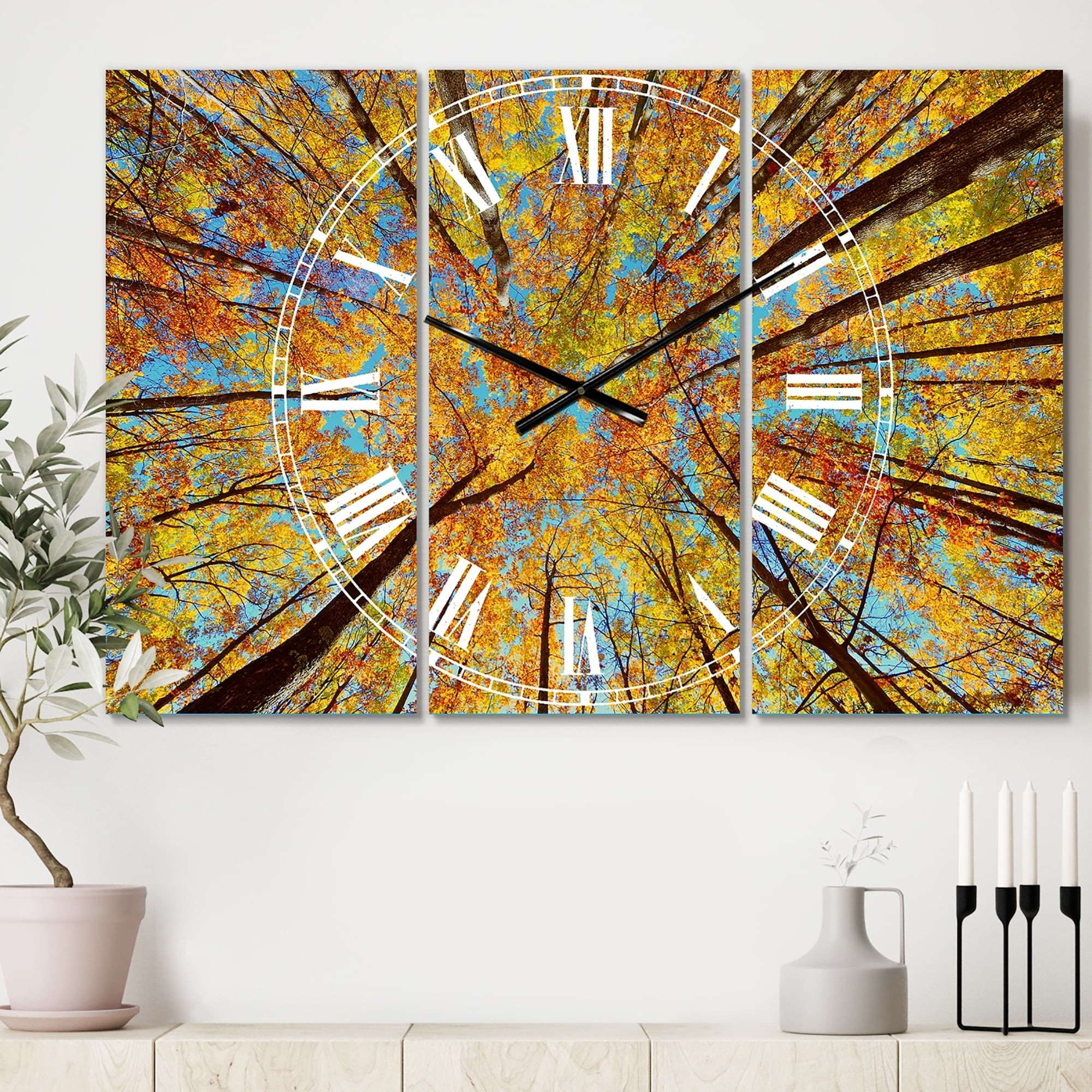 Free Shipping! Designart Traditional Wall Clock Tree Tops in Autumn ...