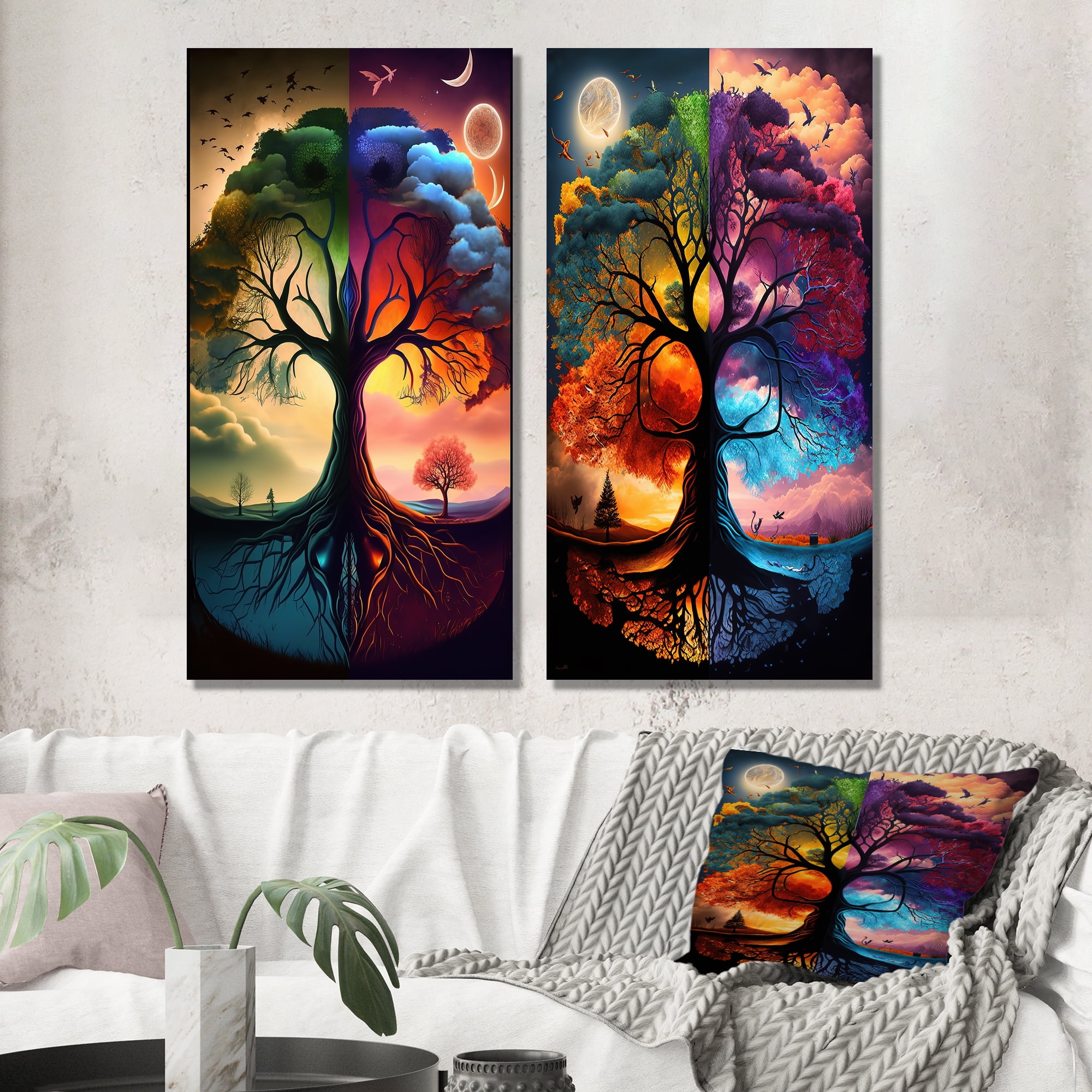 Designart "Tree of Life Day and Night Contrast I" Landscape Forest Wall ...