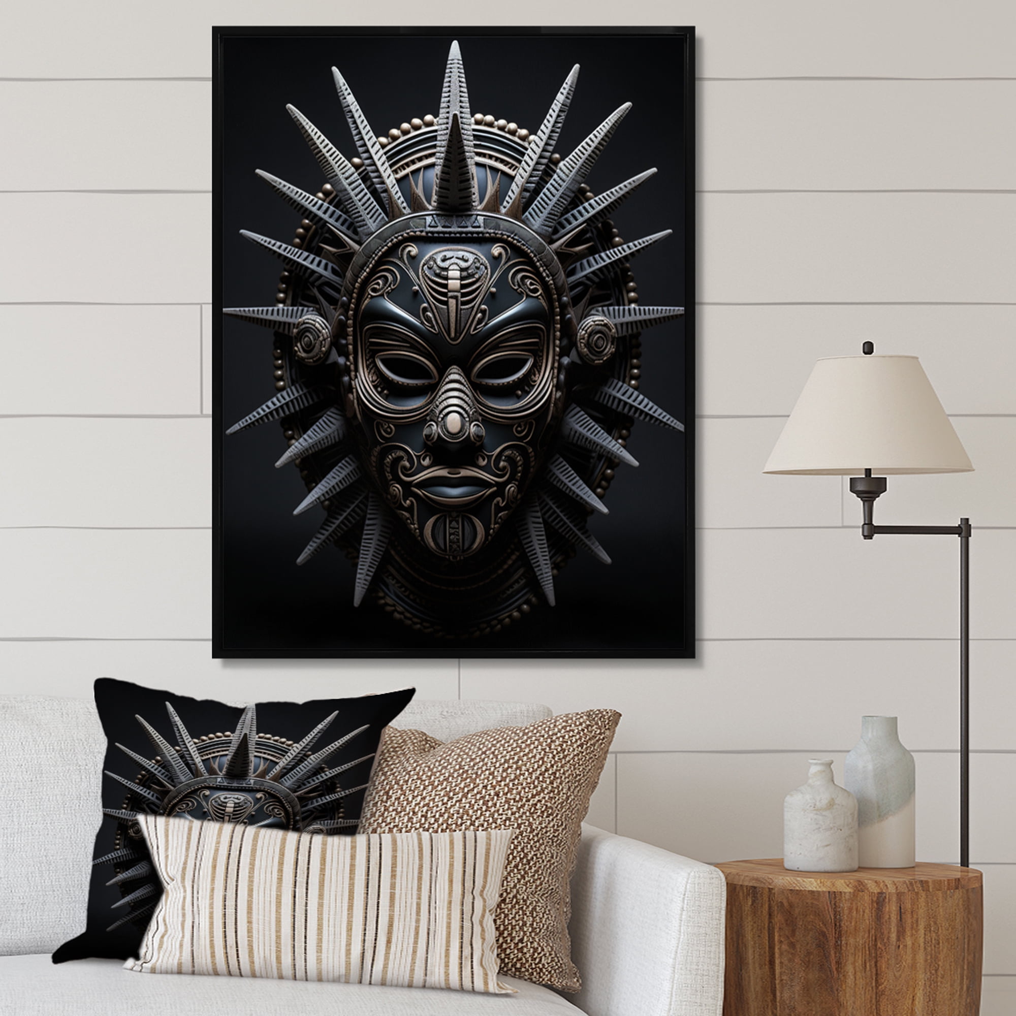 Designart "Tribal African Masks I" African Tribes Floater Framed Wall ...