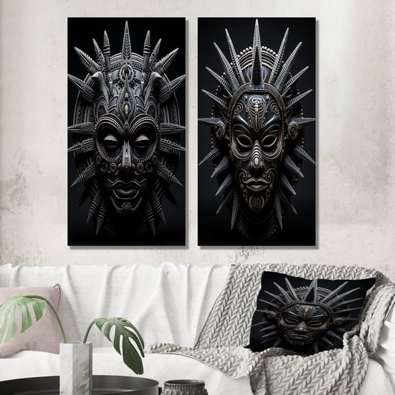 Designart "Tribal African Masks II" African Mask Wall Art Set Of 2 ...