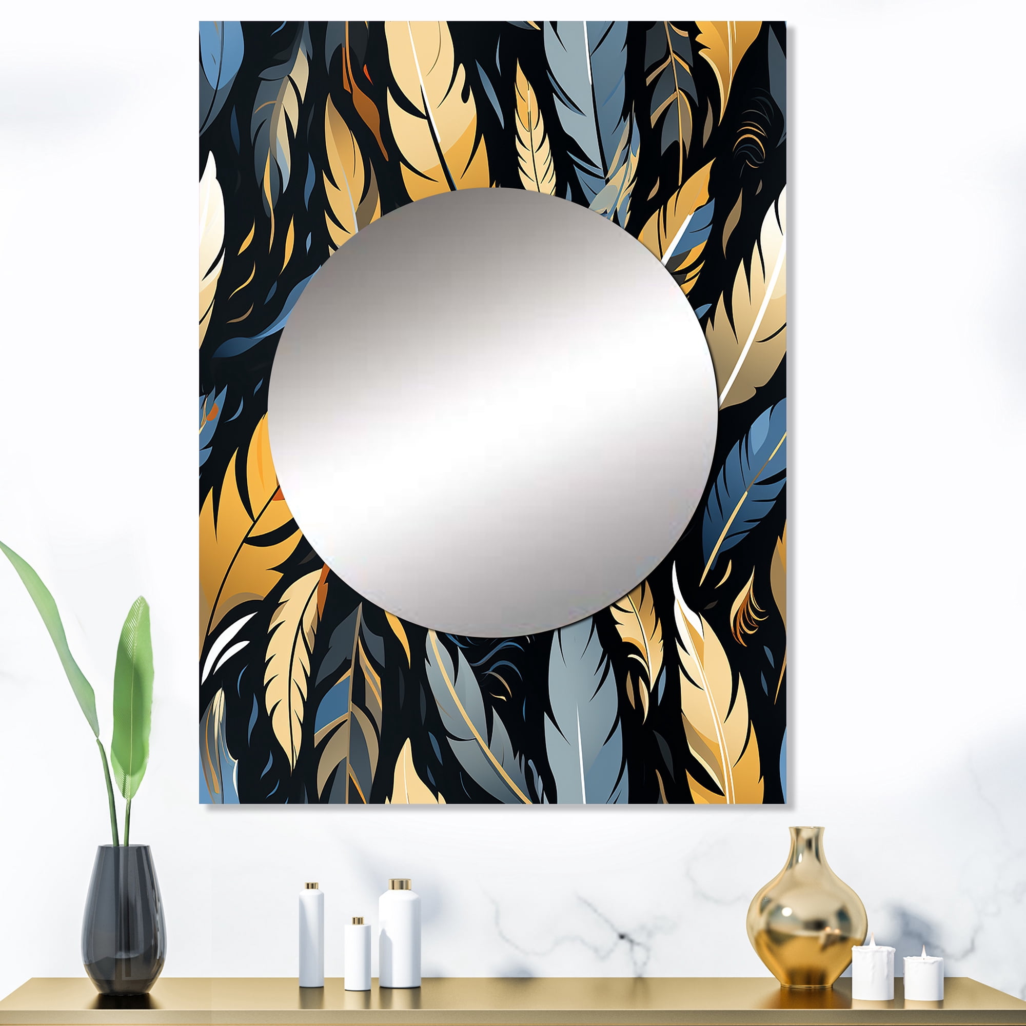Designart "Tribal Feather Tapestry I" Abstract Mirror Wall Decor ...