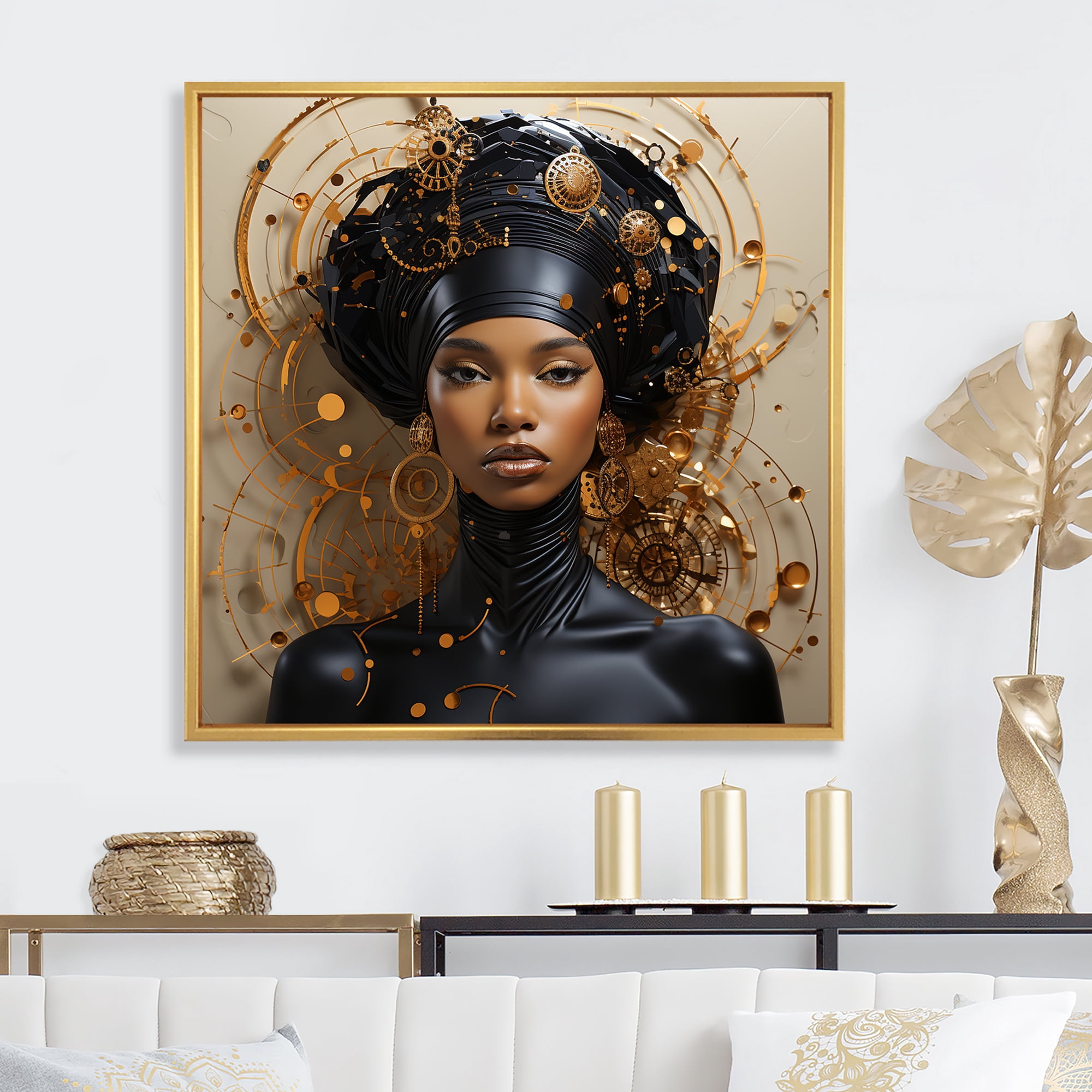 Designart "Tribal Harmony in African Woman Portrait Red and Gold II ...