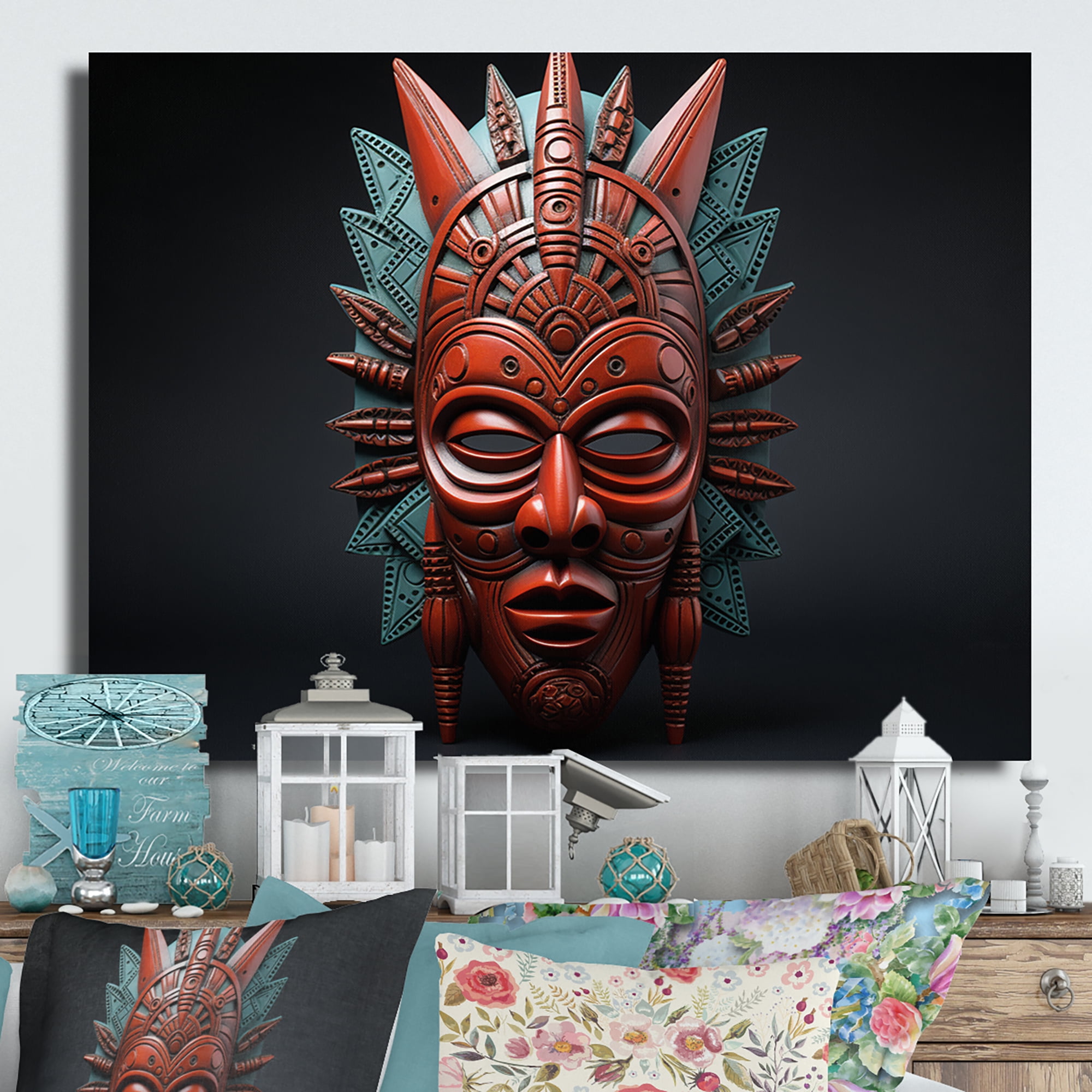 Designart "Tribal Makonde African Mask II" African Tribal Metal Art ...
