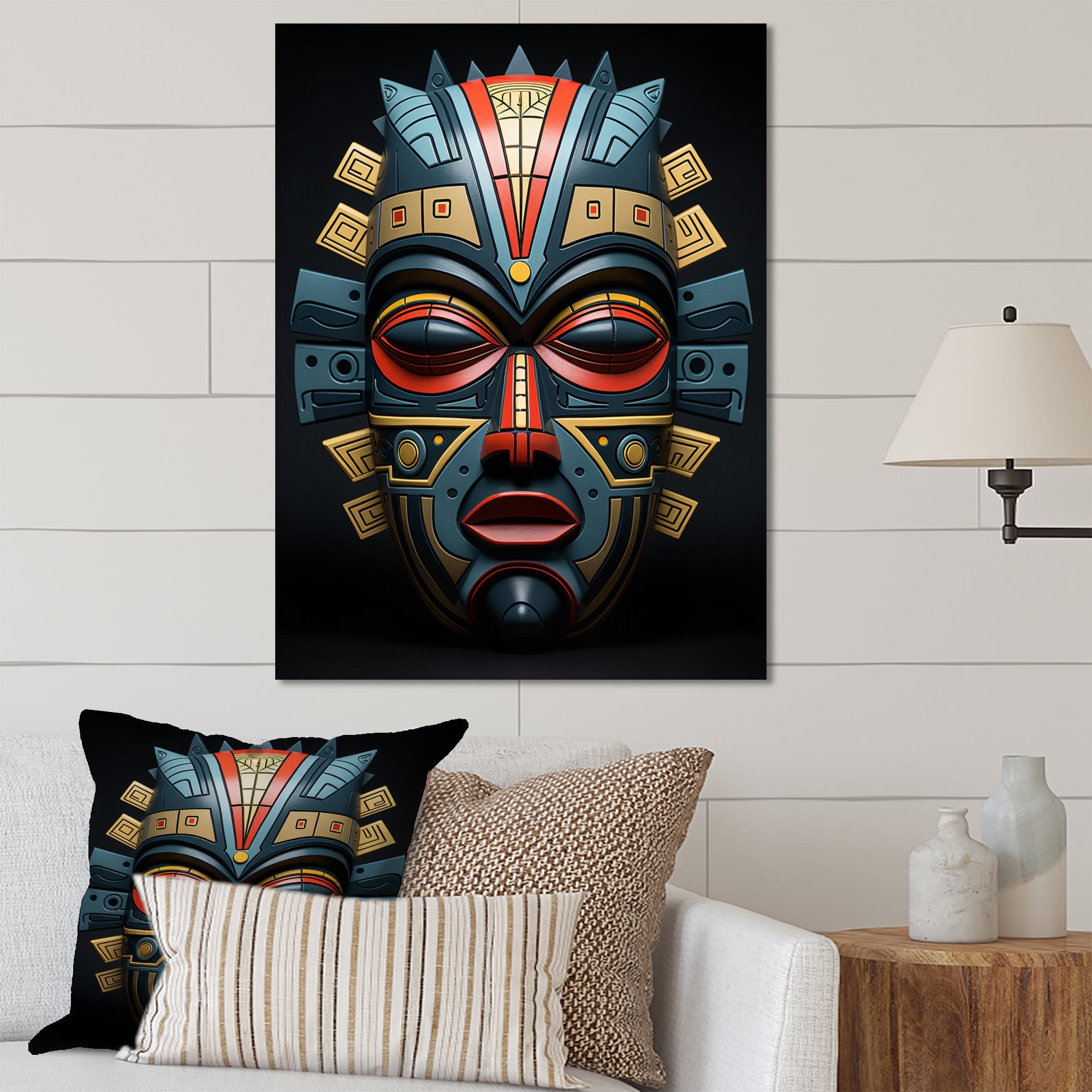 Designart "Tribal Pende African Mask II" African Tribal Metal Art Print ...