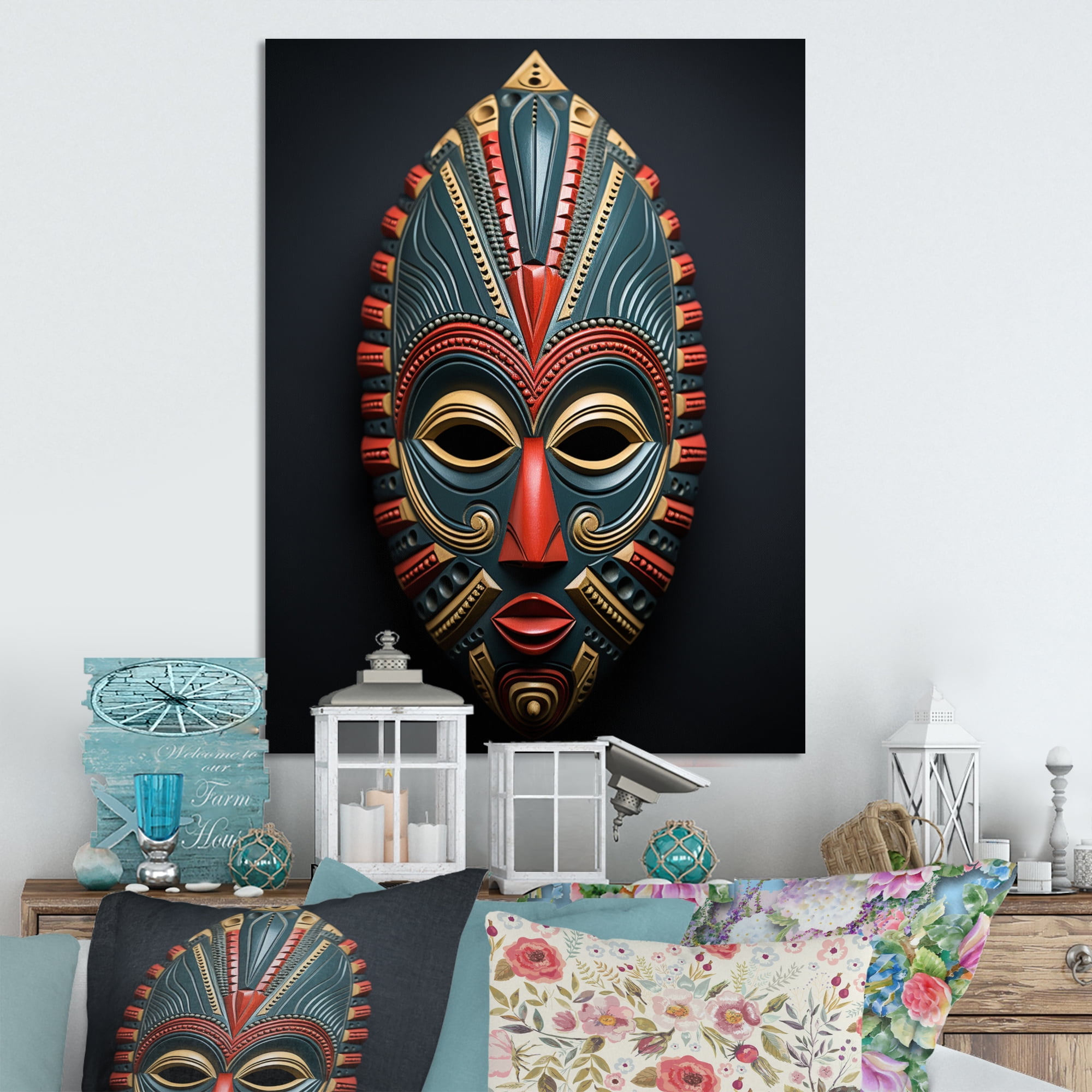 Designart "Tribal Pende African Mask III" African Tribal Metal Art ...