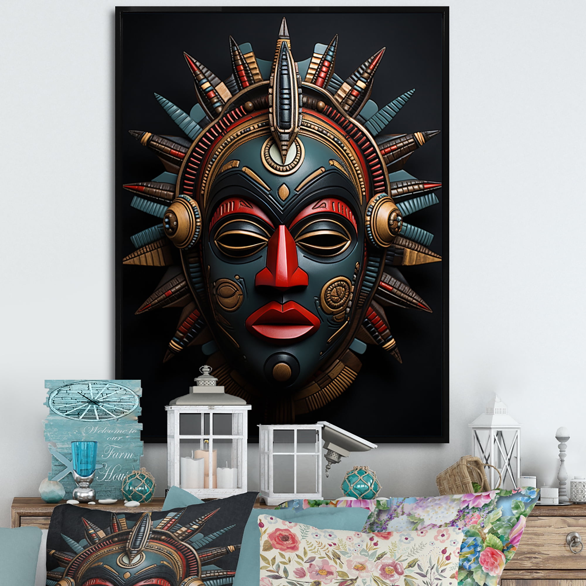 Designart "Tribes Chokwe African Pwo II" African Tribes Floater Framed ...