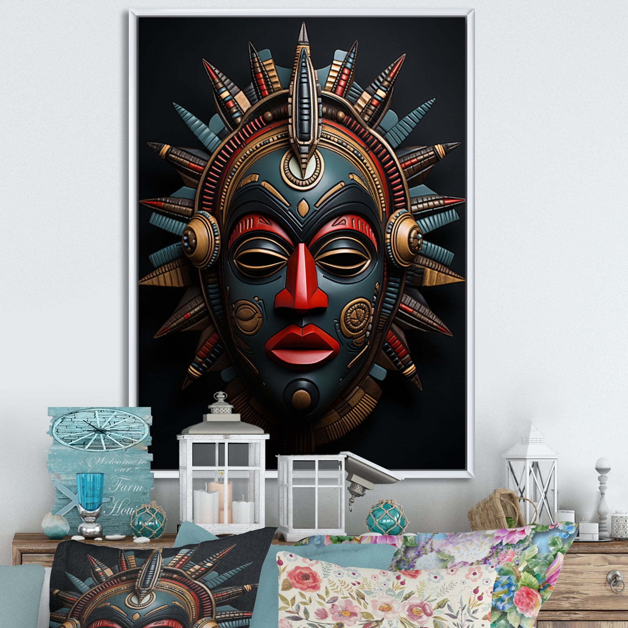Designart "Tribes Chokwe African Pwo II" African Tribes Floater Framed ...
