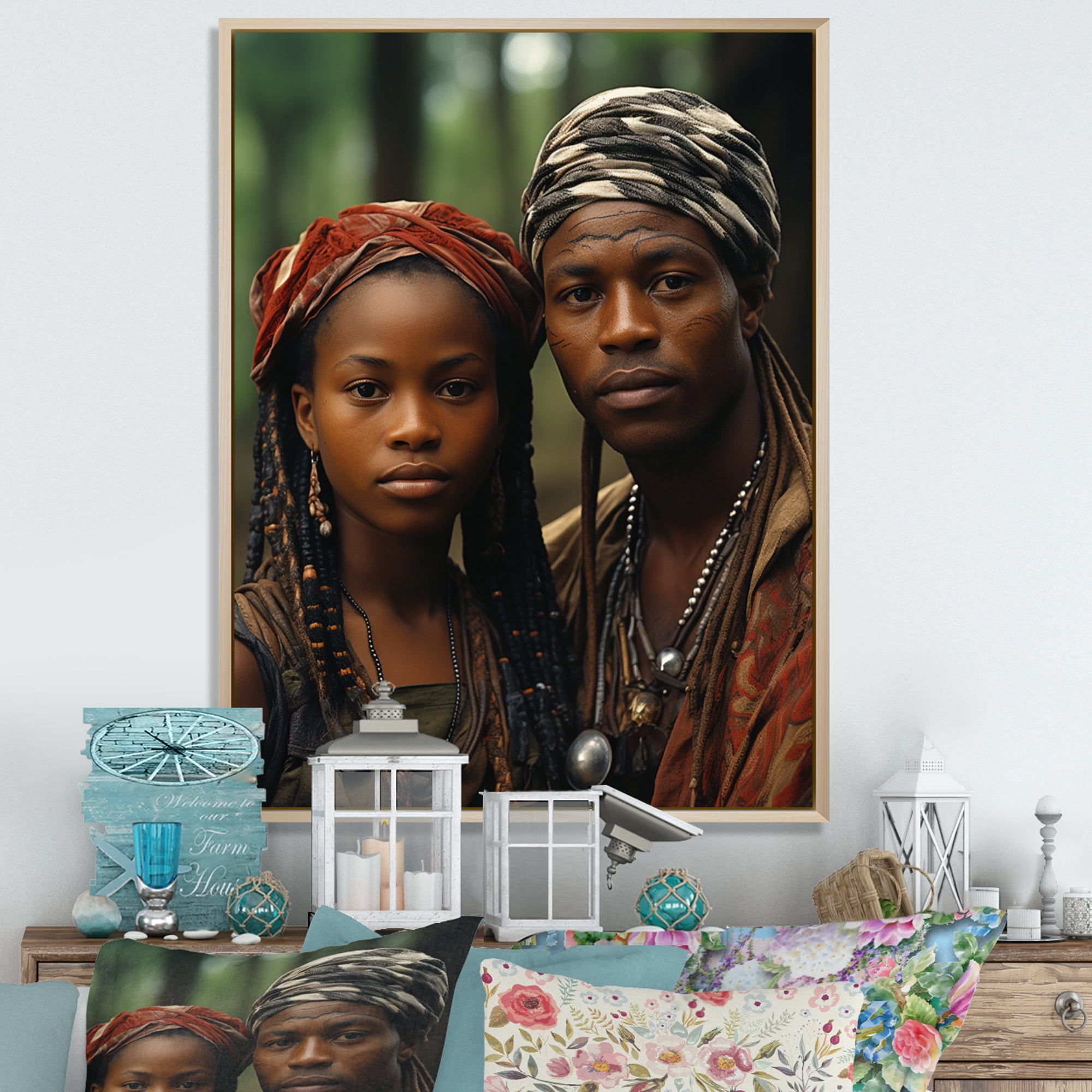 Designart "Tribes Fang African Gabon" African Tribes Floater Framed ...