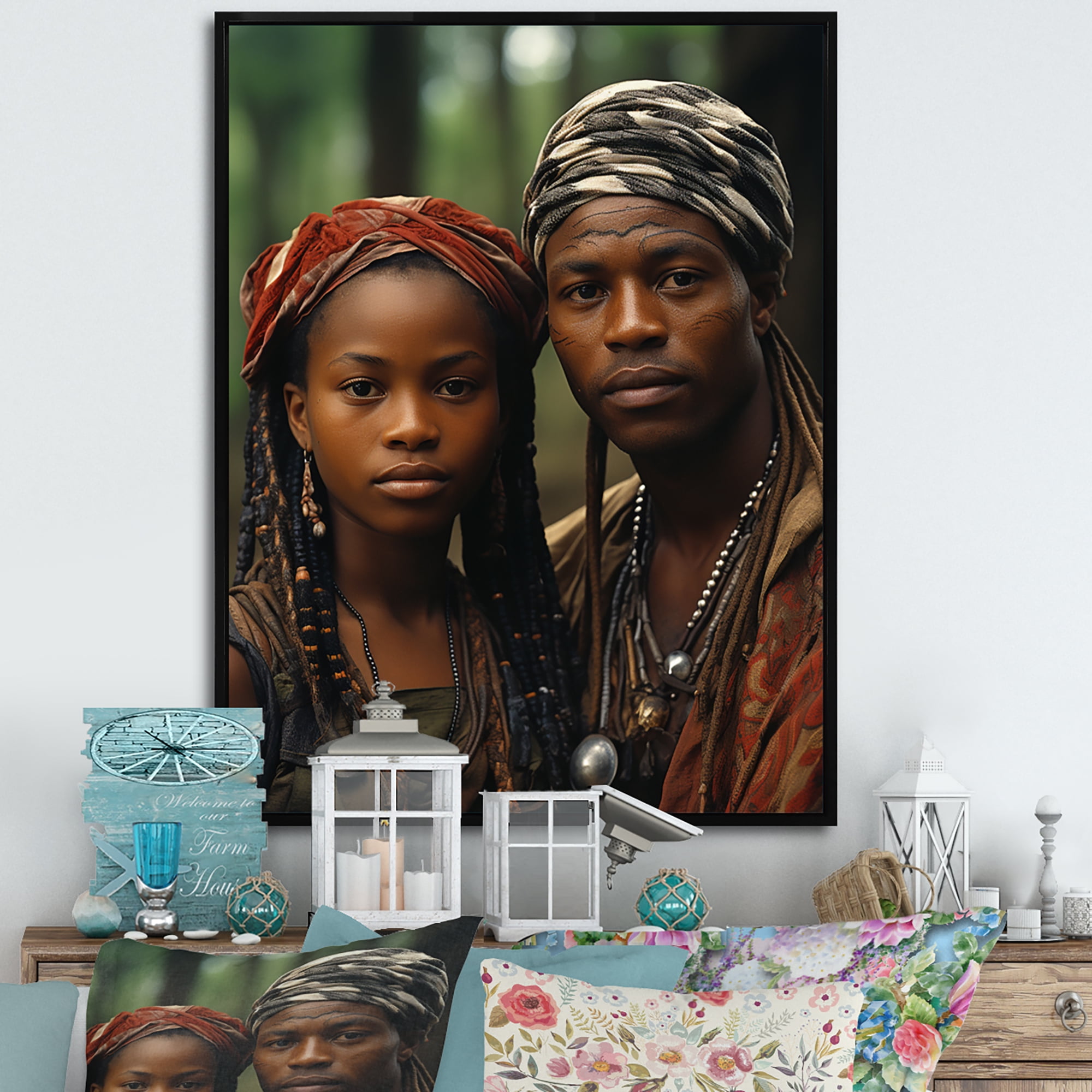 Designart "Tribes Fang African Gabon" African Tribes Floater Framed ...