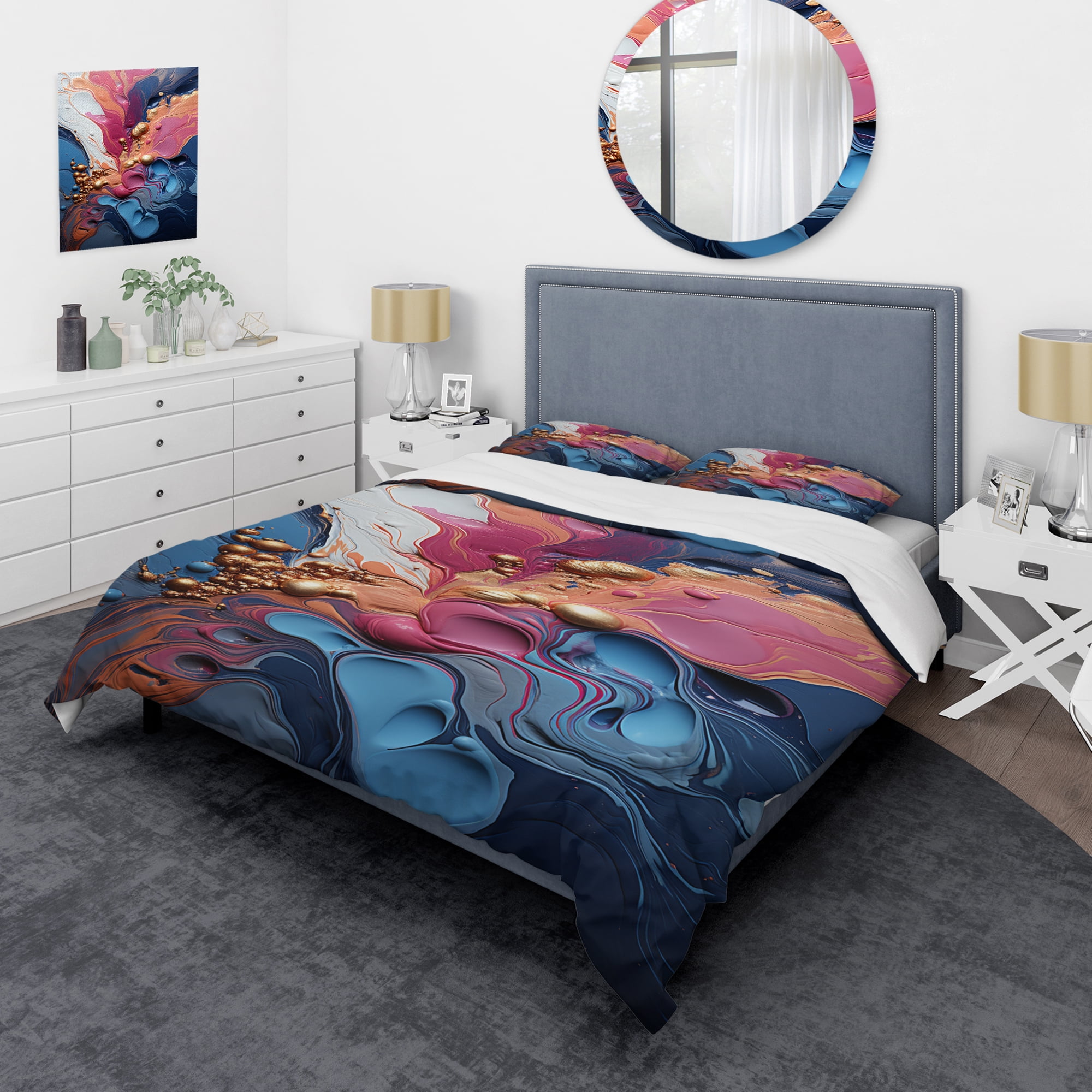 Designart "Trippy Pink and Blue Abstract Liquid Ink II" Abstract Liquid ...