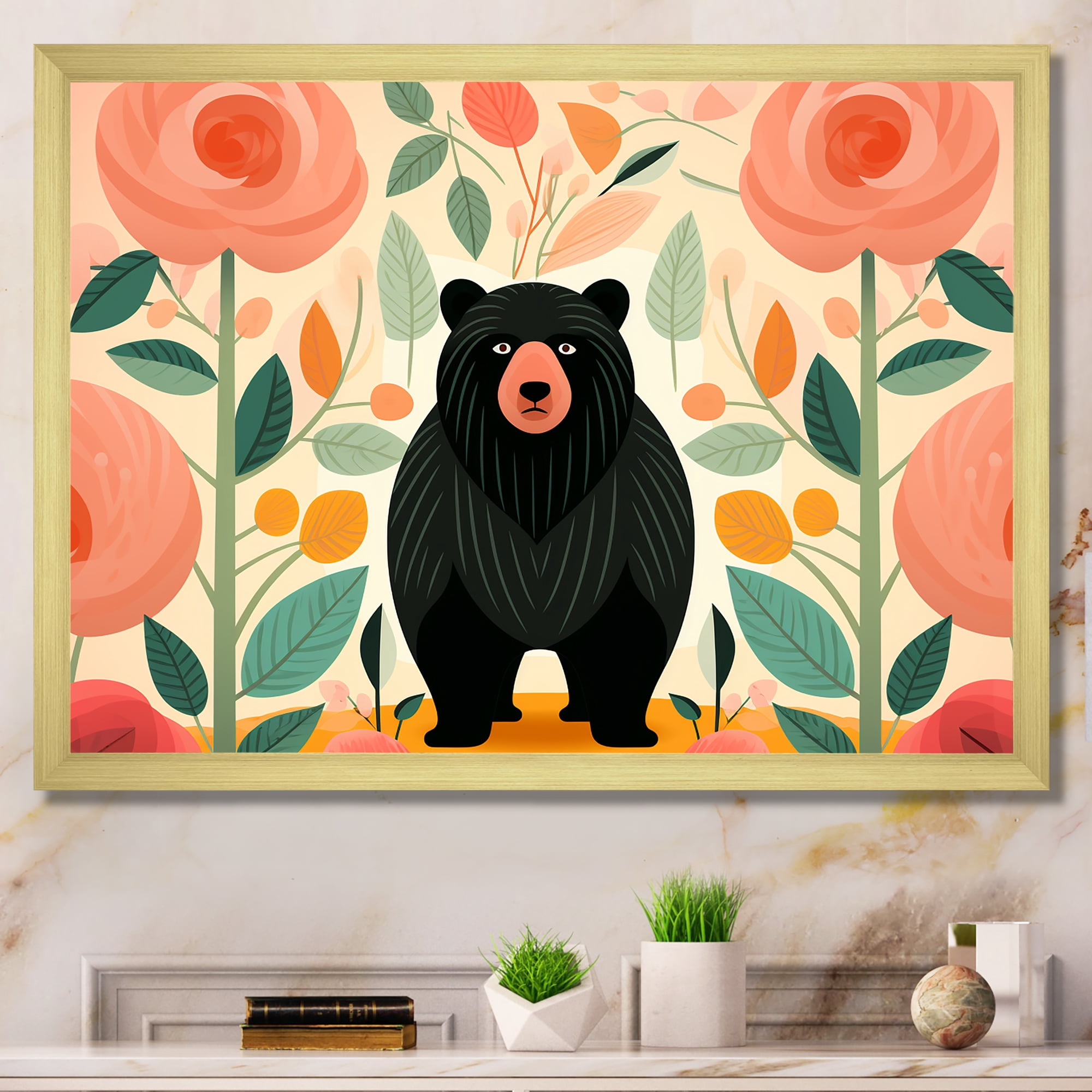 Designart "Tropical Harmony Pink Bear III" Animals Framed Wall Art ...