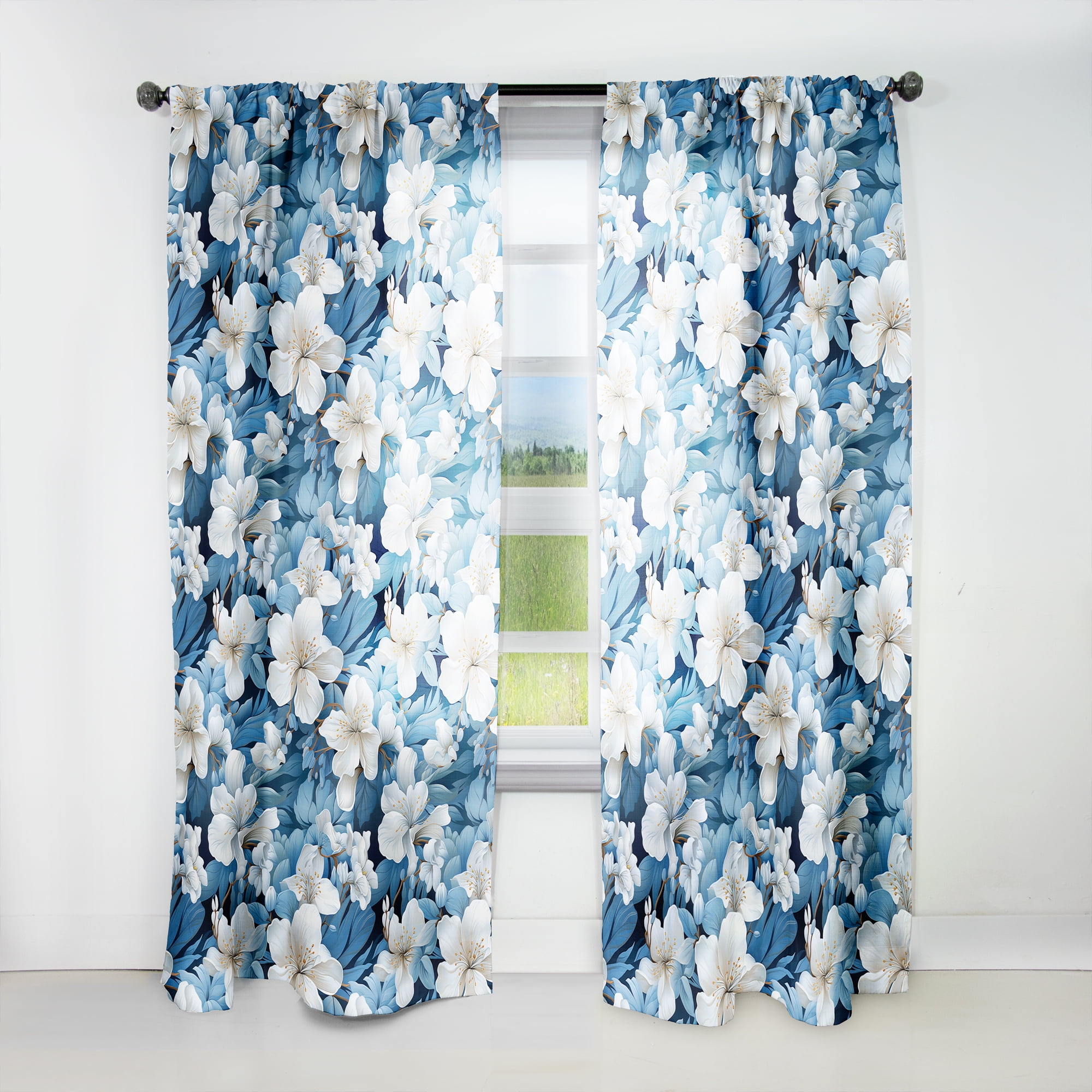 Designart "Tropical Mirage In Azure" Tropical Room Darkening Curtain ...