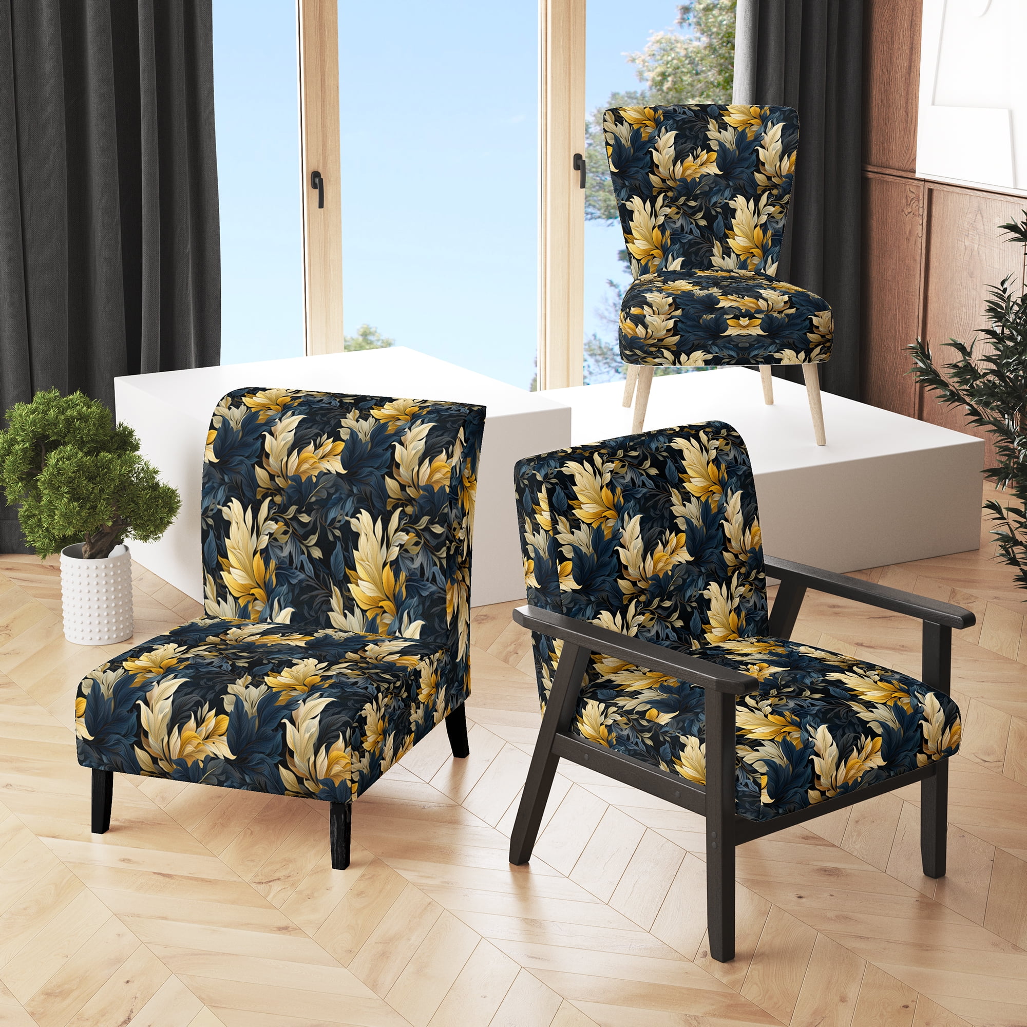 Designart "Tropical Plants In Yellow And Blue Patterns" Beige Tropical ...