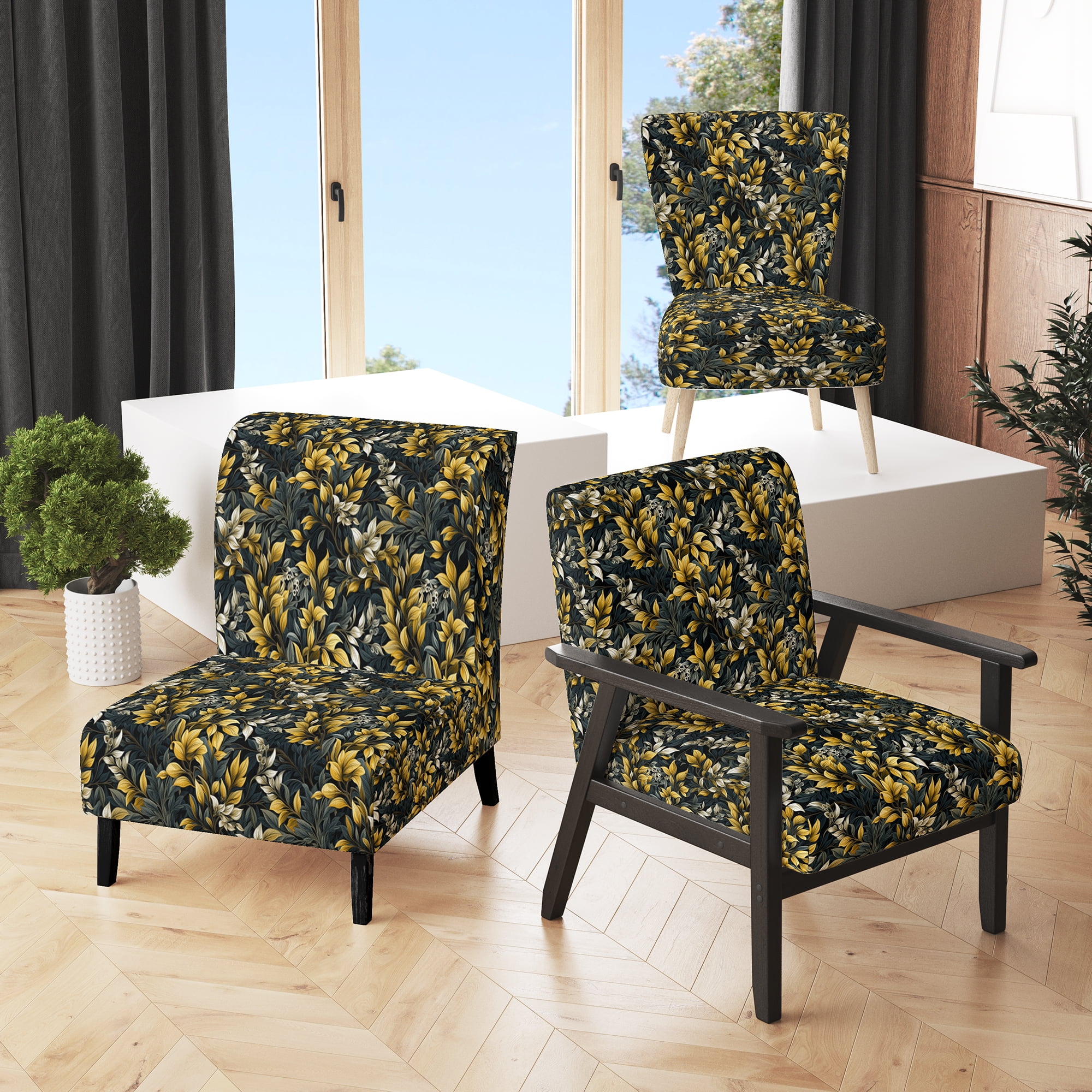 Designart "Tropical Plants In Yellow And Blue Patterns III" Yellow ...