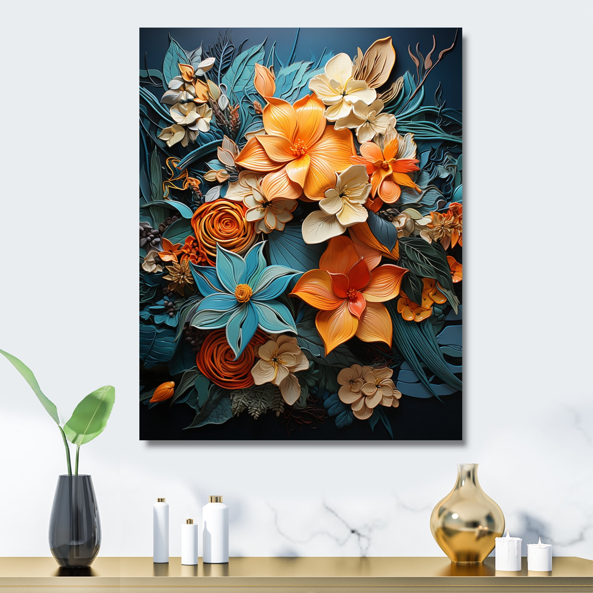 Designart "Tropical Tangle Orange Blue painting III" Abstract Collages ...