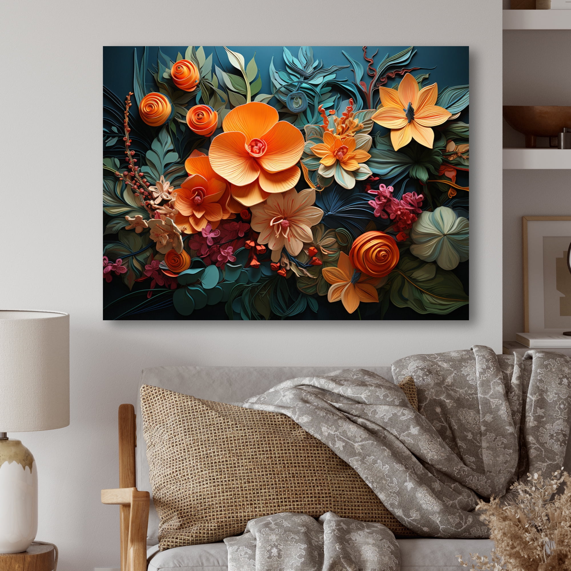 Designart "Tropical Tangle Orange Blue painting V" Abstract Collages ...