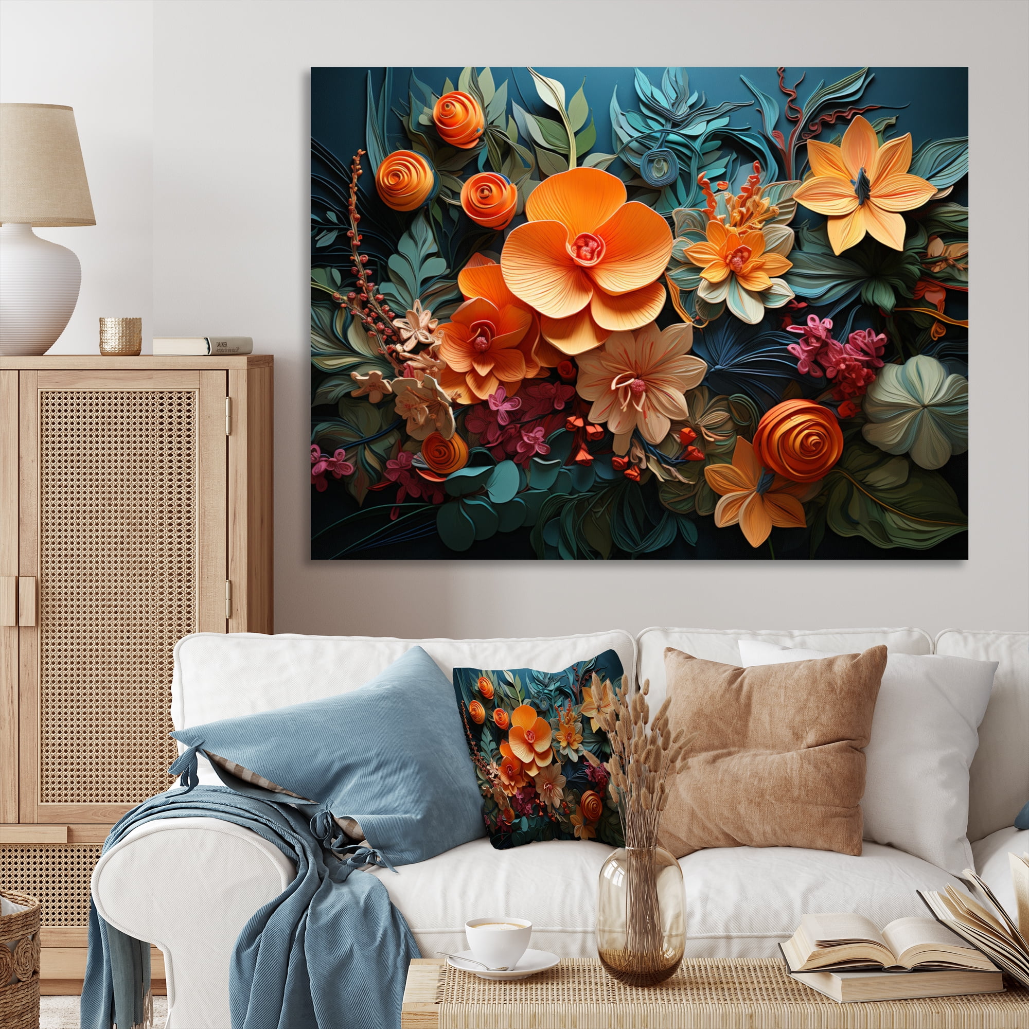 Designart "Tropical Tangle Orange Blue painting V" Abstract Collages ...