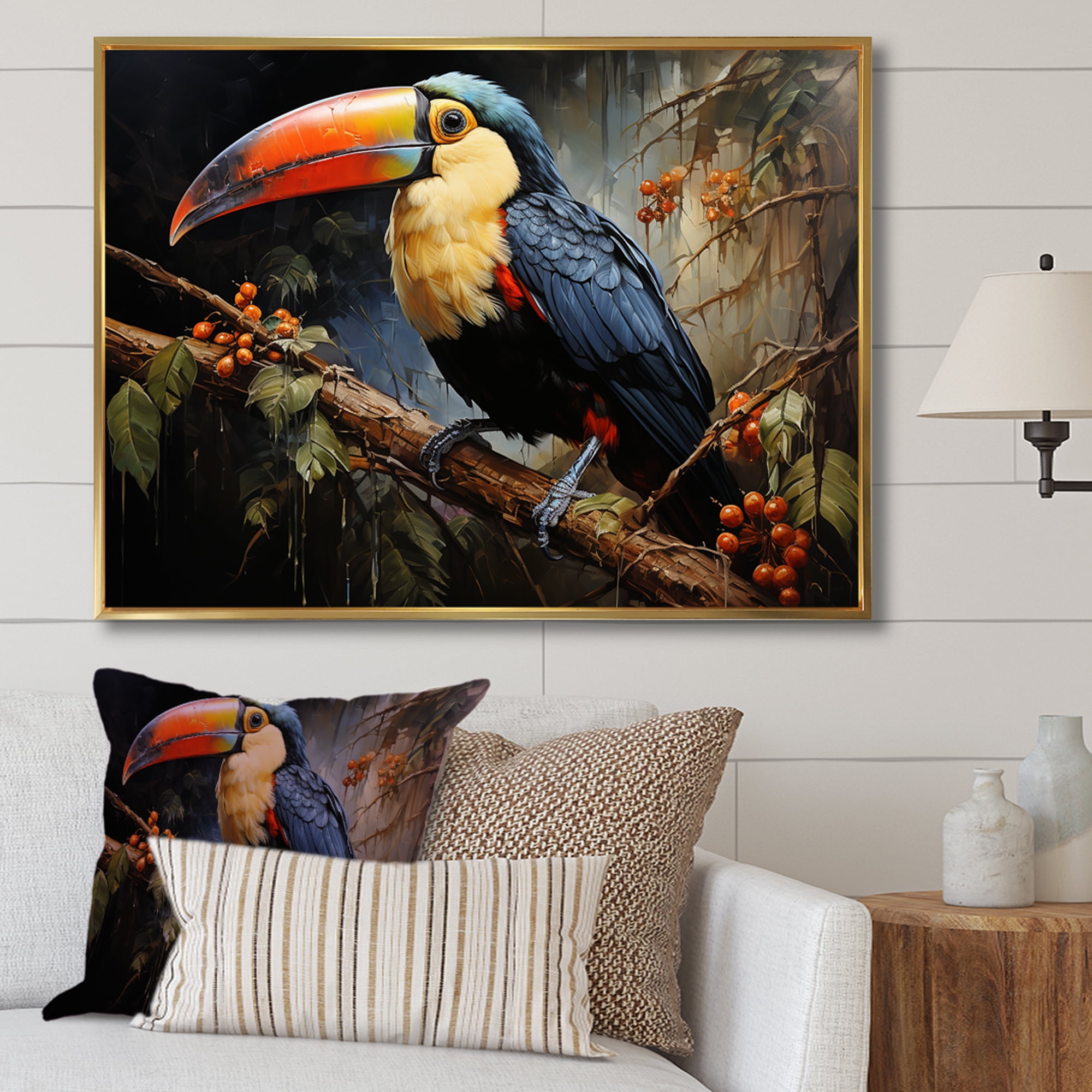 Designart "Tropical Toucan Portrait Series II" Animals Framed Wall Art ...