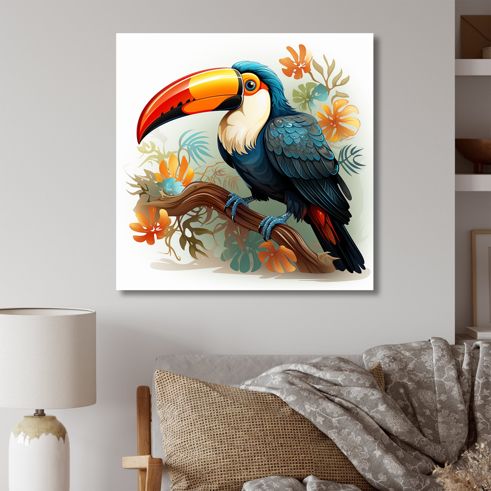 Designart "Tropical Toucans in Blue and Yellow I" Animals Wall Art ...